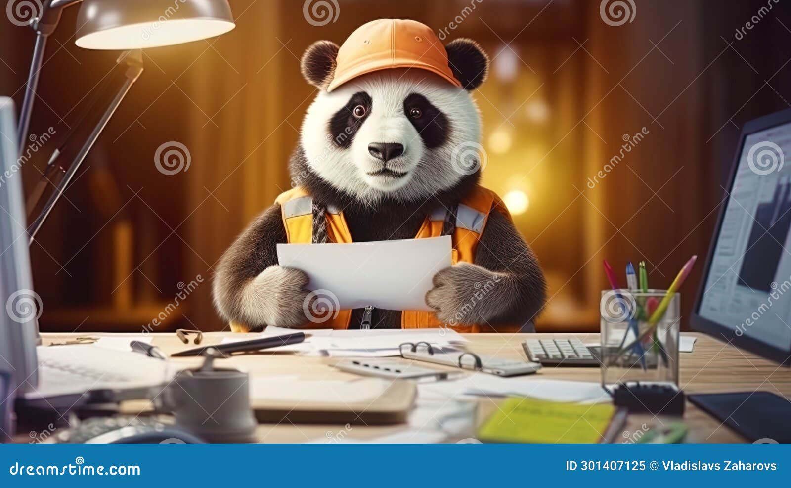 Panda Engineer with Drawings and Engineering Equipment Stock ...