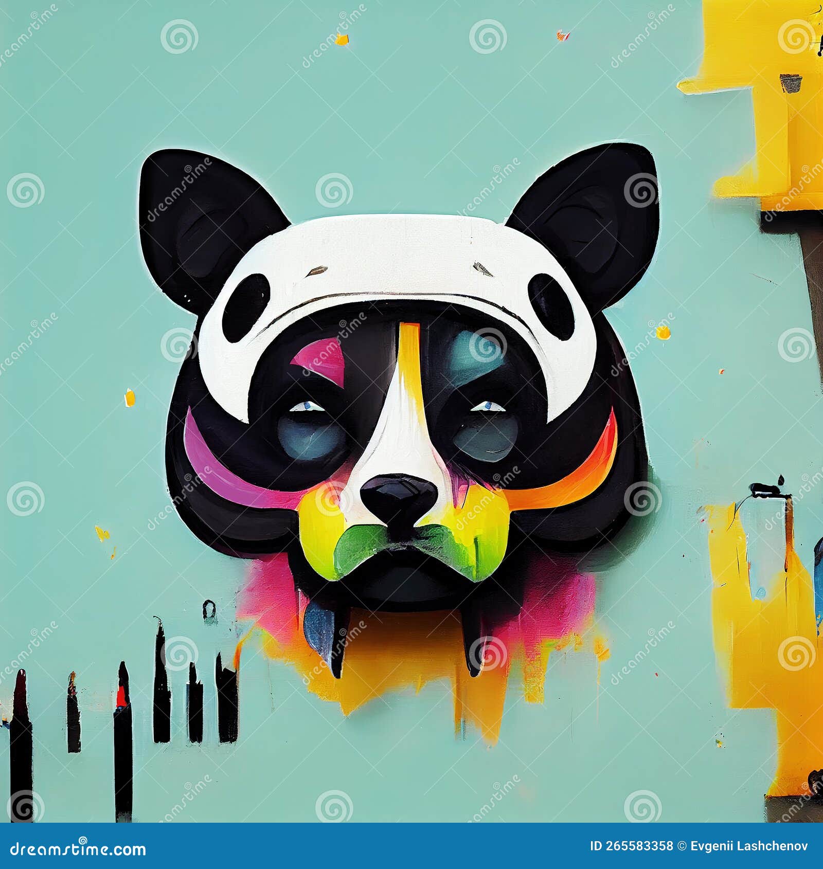Panda Face Drawing. Leaking Paint on the Wall. Graffiti. Digital ...
