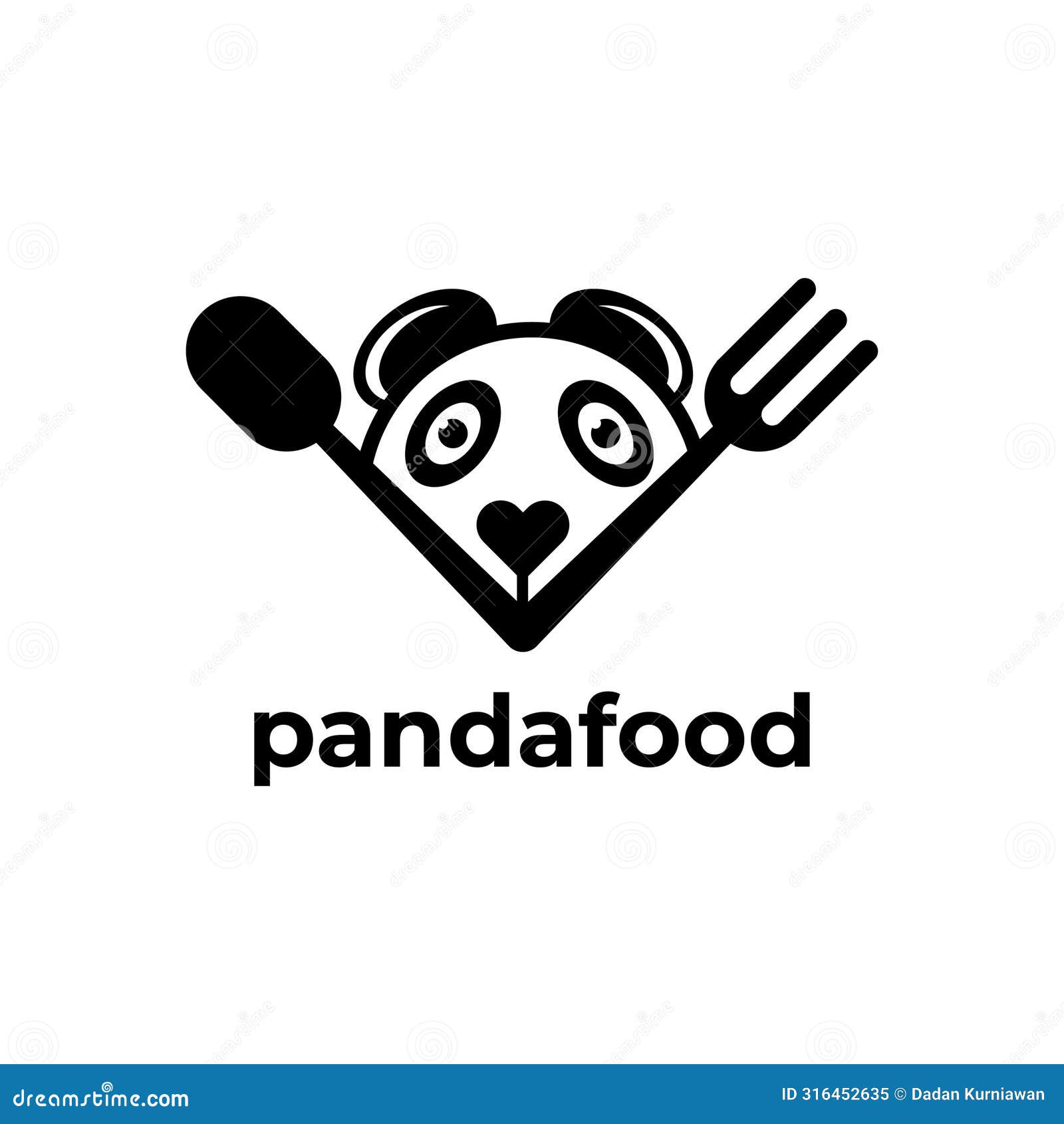 Panda Face Kitchen Logo with Fork and Spoon. Stock Vector ...