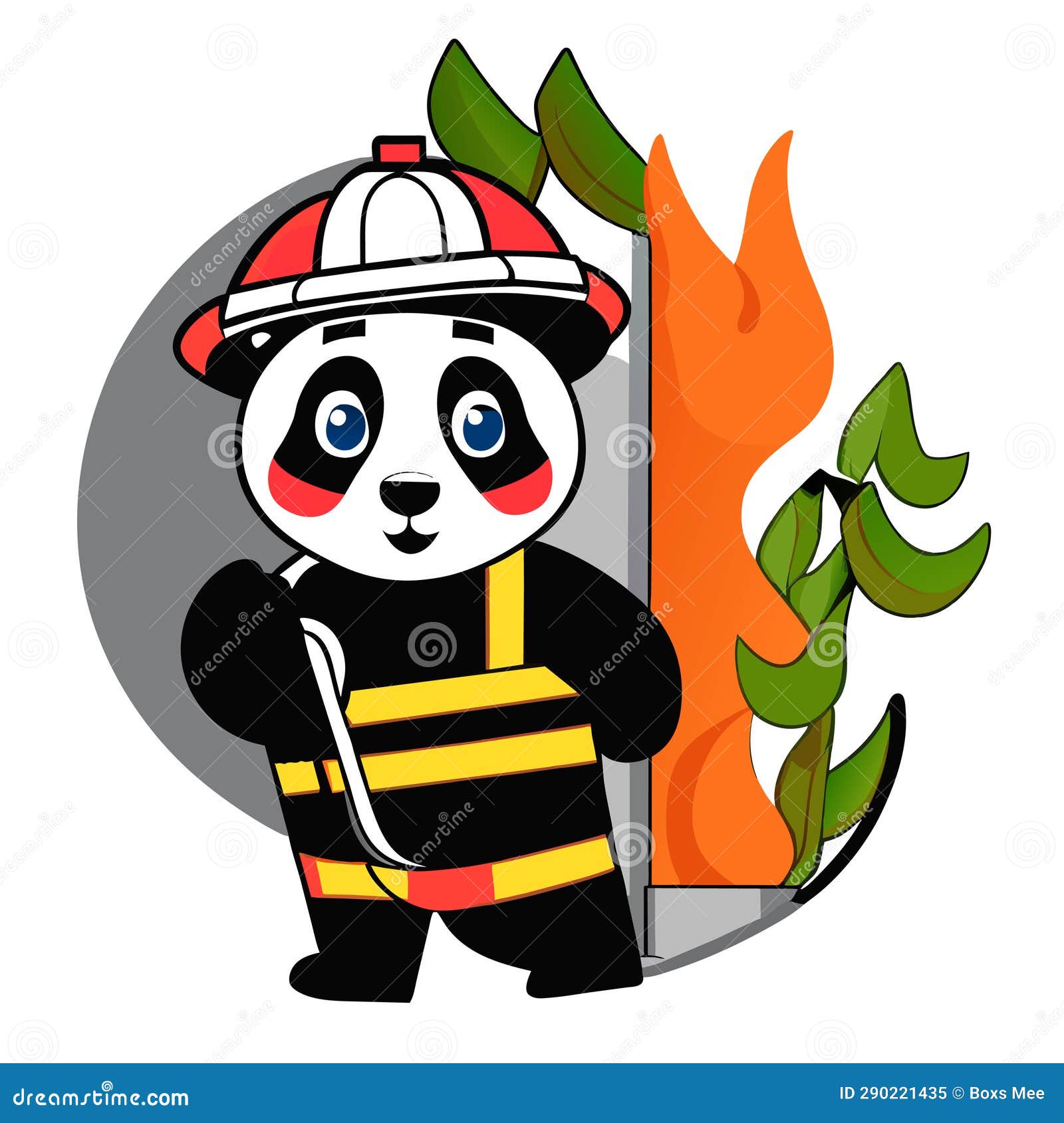 Panda in a Firefighter Suit with a Fire. Vector Illustration Stock ...