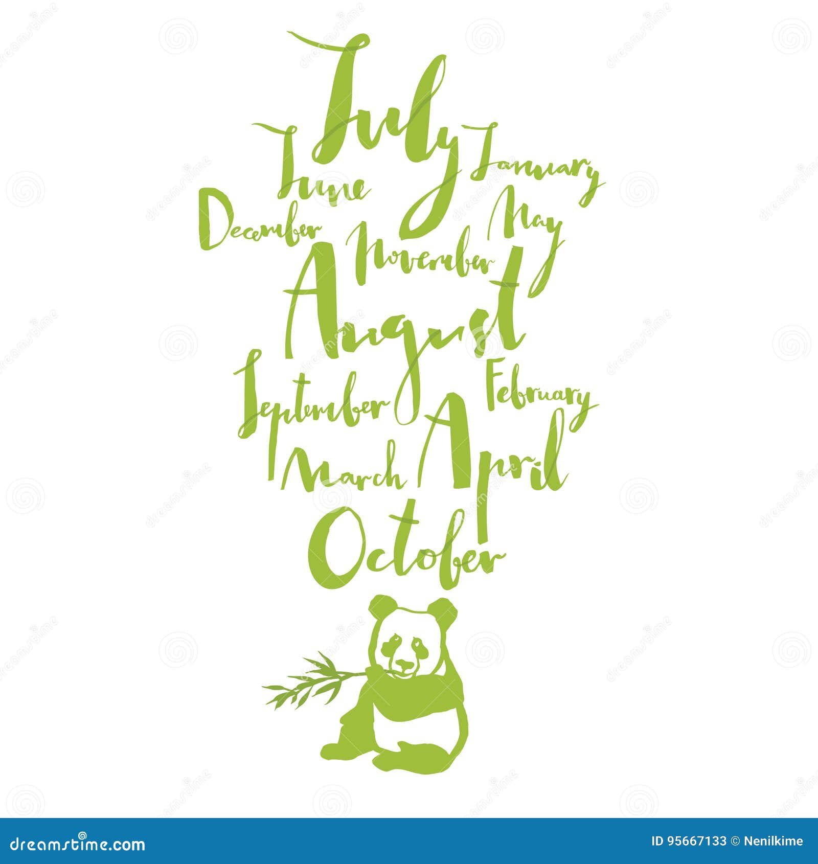 Panda Font Handwritten Calligraphy Months of Year Stock Vector ...