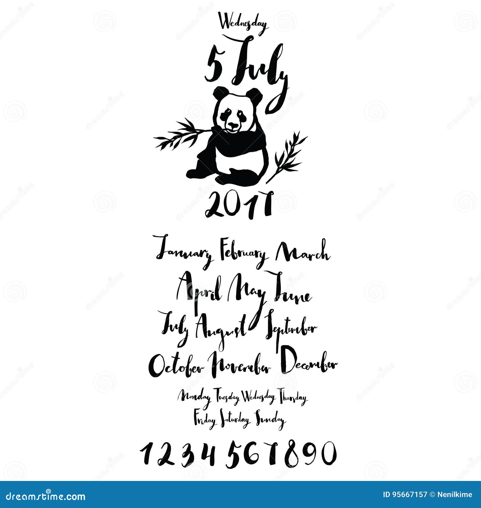 Panda Font Months of Year Days of the Week Numbers Stock Vector ...