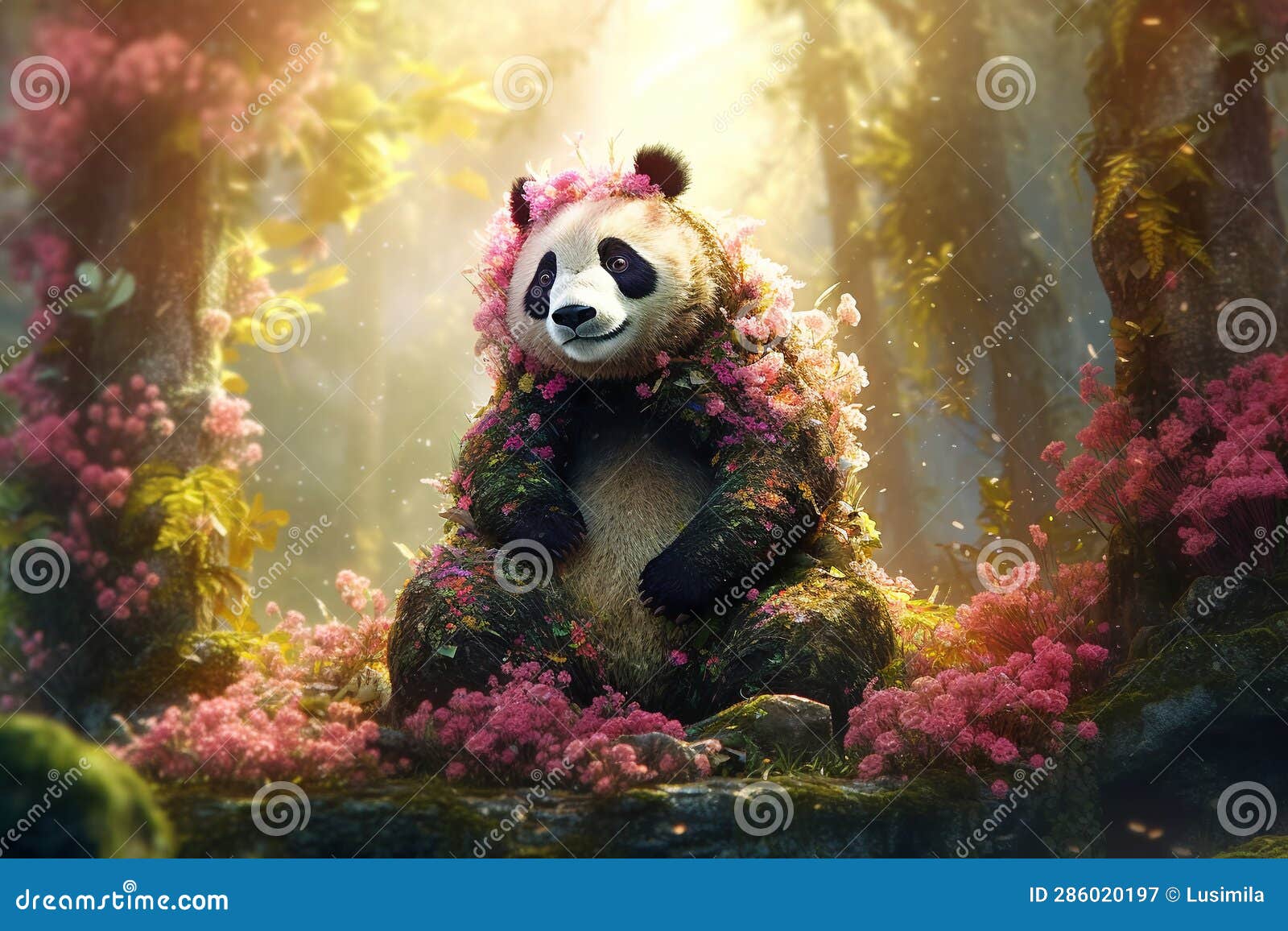 Panda in the forest stock image. Image of giant, flowers - 286020197