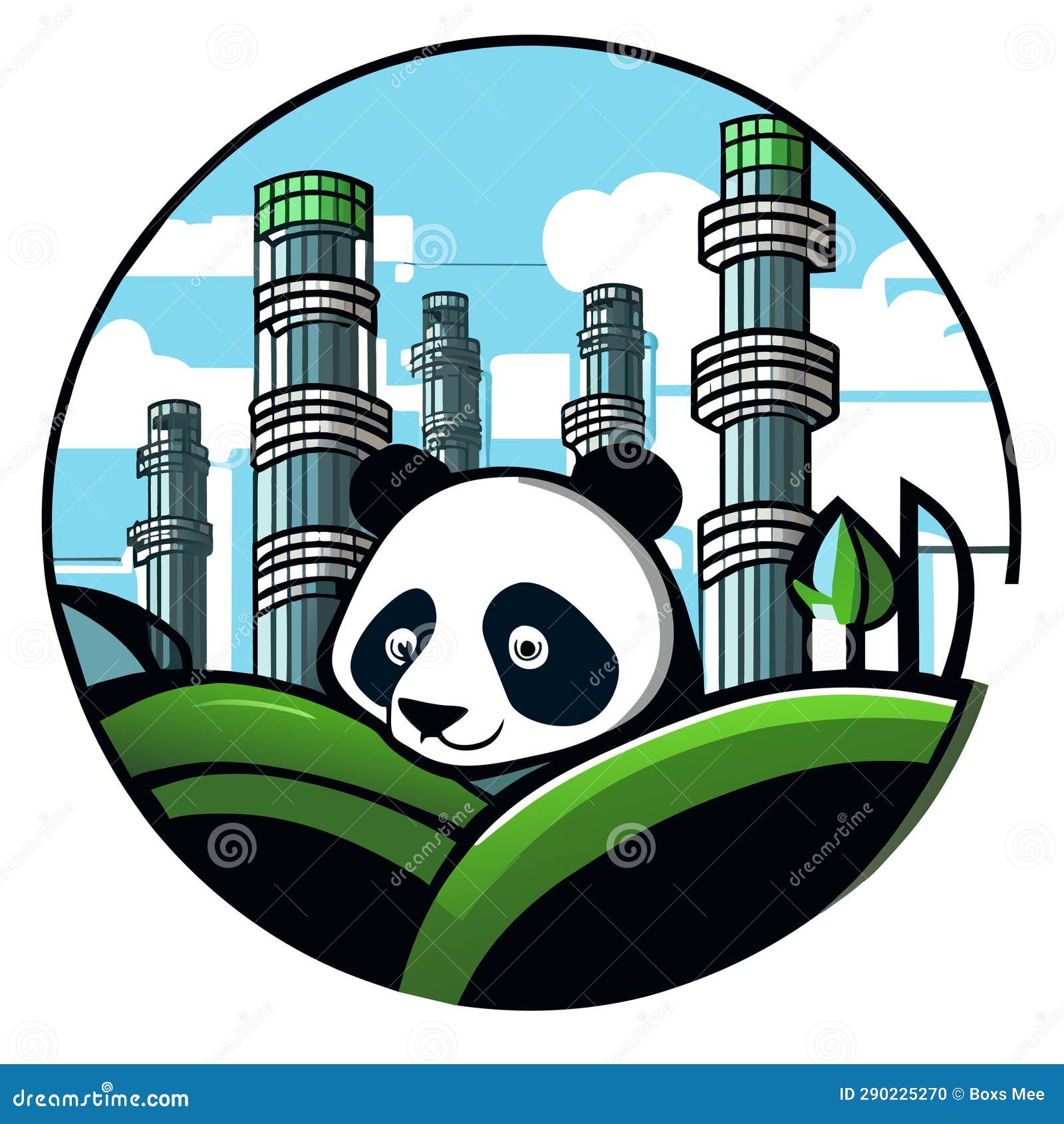 Panda in Front of a Nuclear Power Plant. Vector Illustration Stock ...