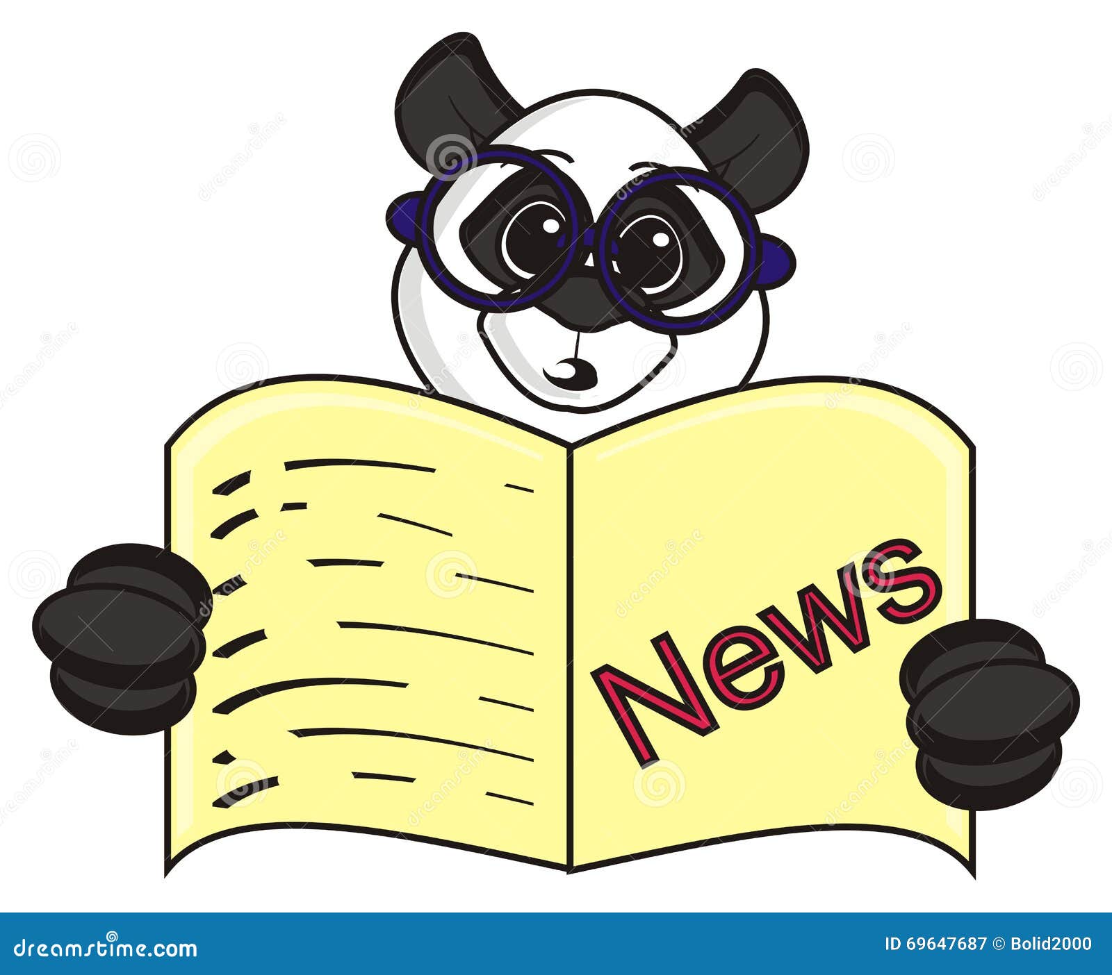 Panda with Glasses Reading a Newspaper Stock Illustration ...