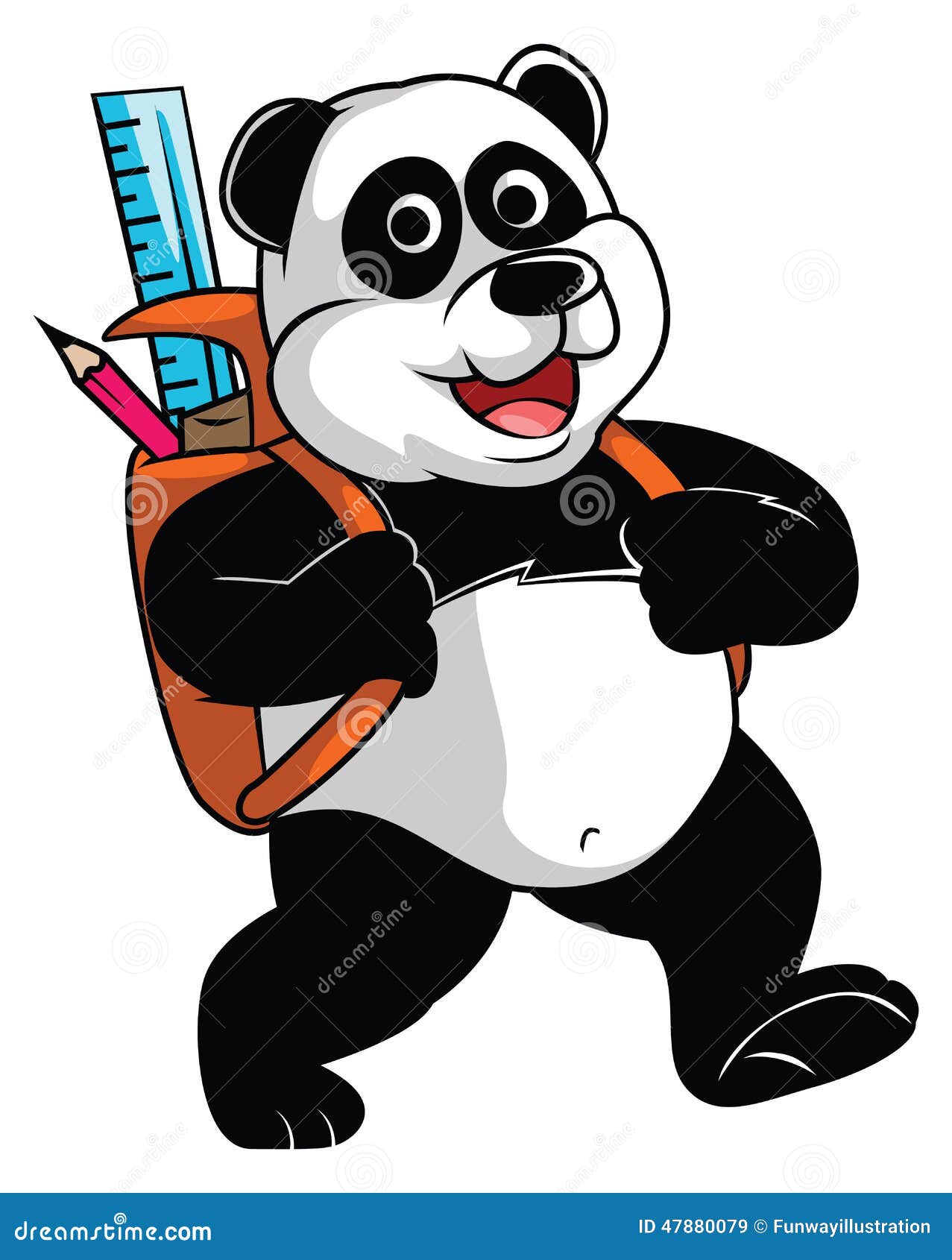 Panda go to School stock vector. Illustration of person - 47880079
