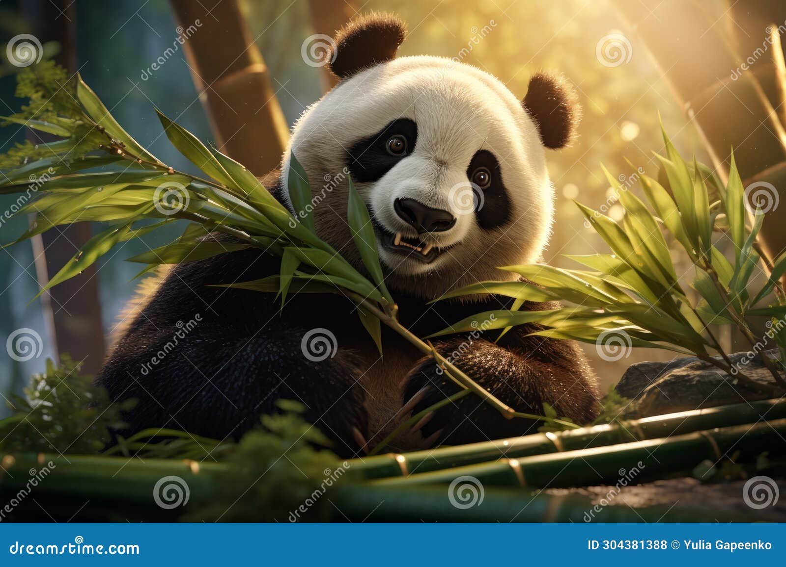 The Panda Grabs Branches from the Bamboo Shoots Stock Photo - Image of ...