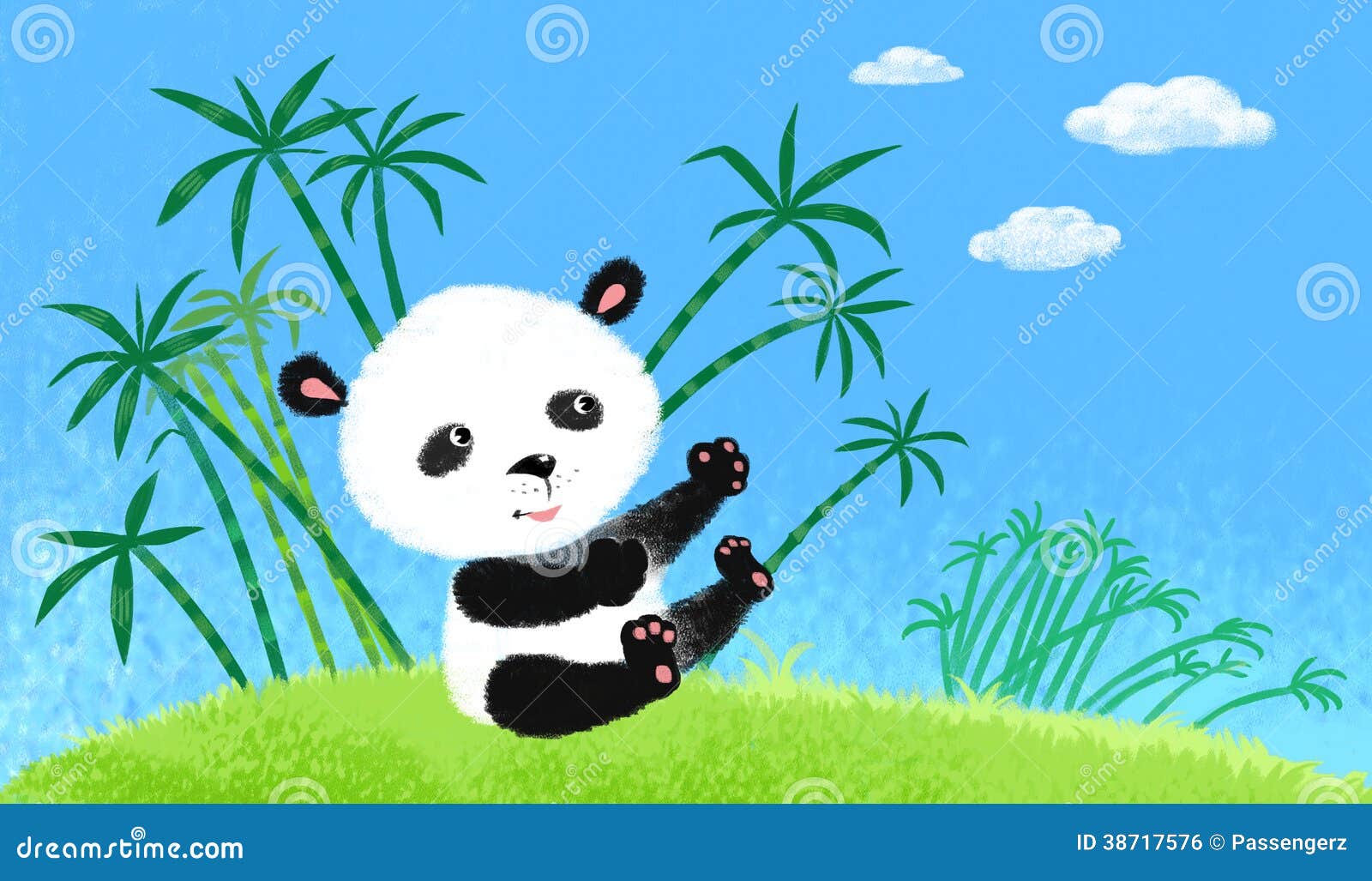 Panda on the grass. stock illustration. Illustration of wind - 38717576
