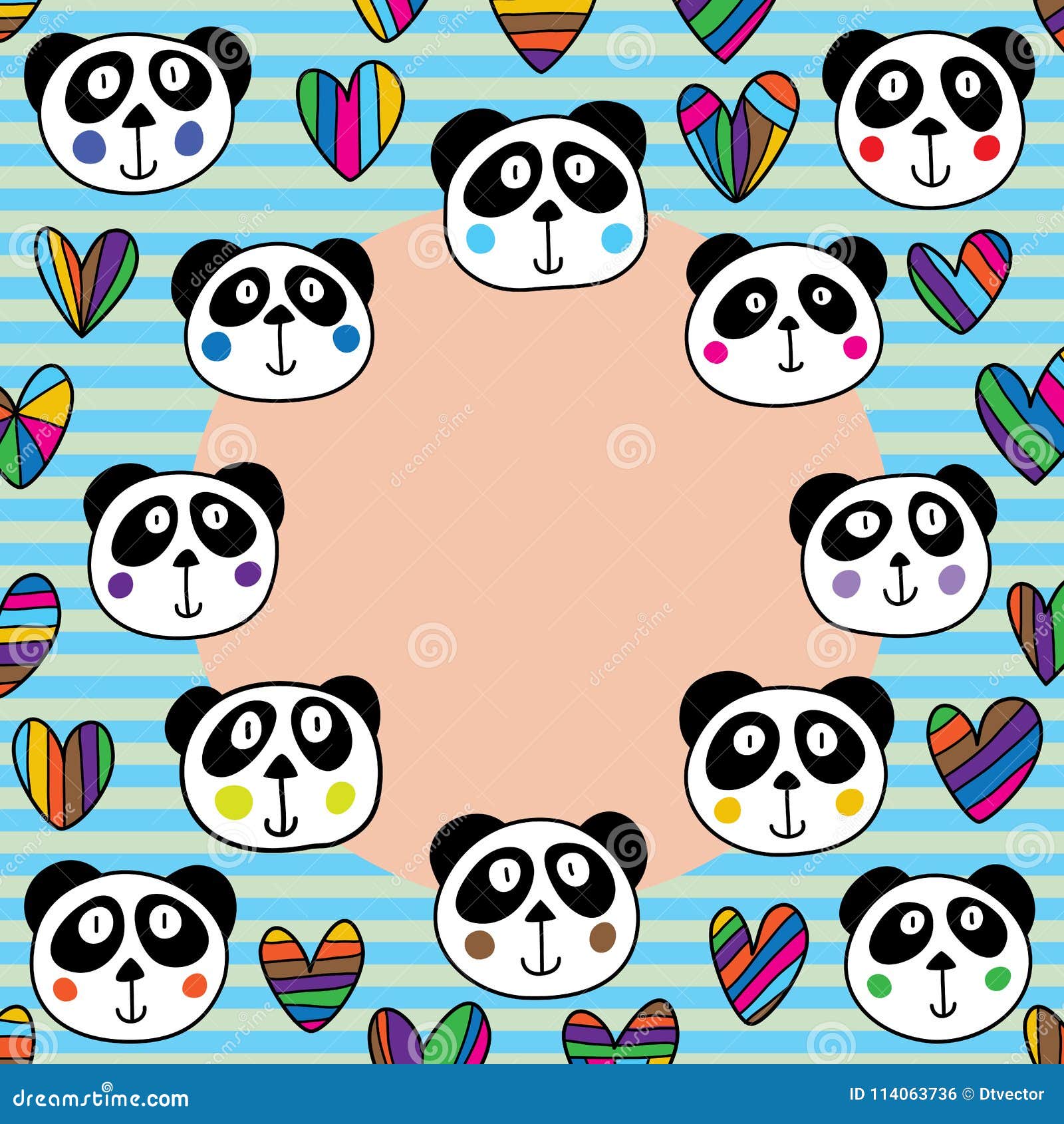 Panda Head Love Circle Frame Stock Vector - Illustration of stripes ...