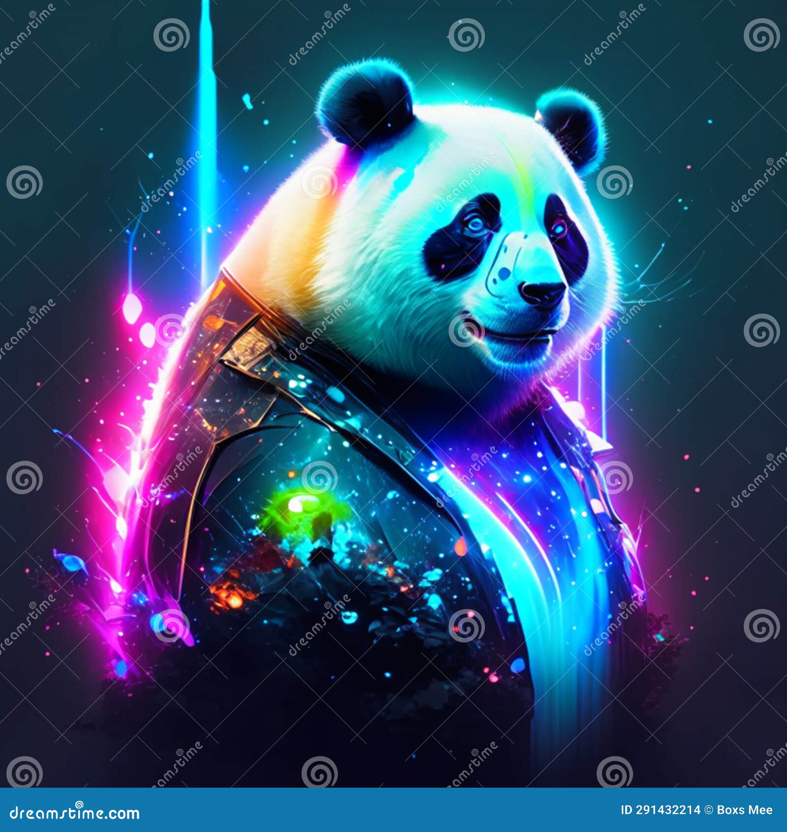 Panda Head in Neon Light. 3d Rendering. 3d Illustration Stock ...