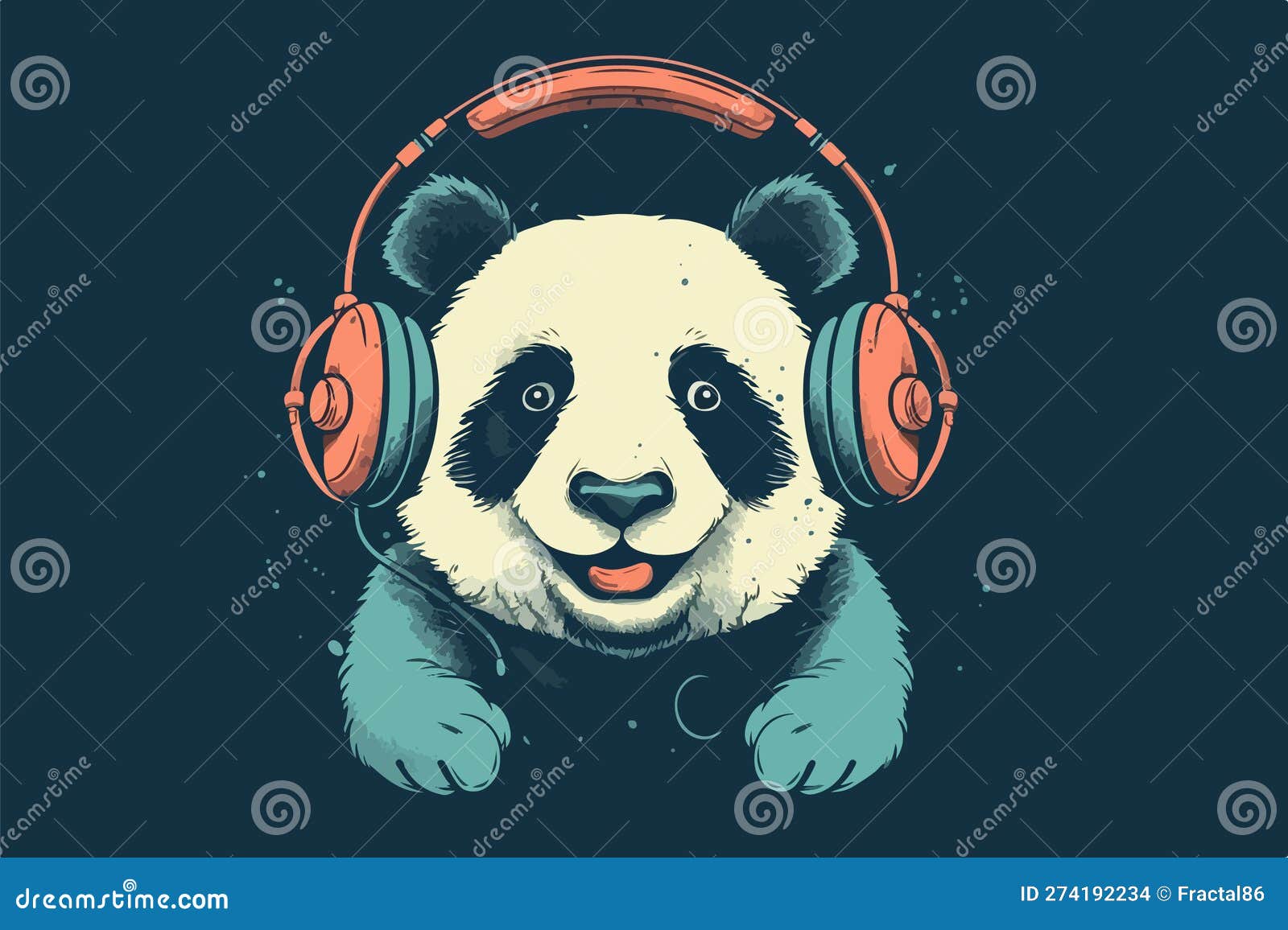 Panda with Headphones Vintage Vector Stock Vector - Illustration of ...