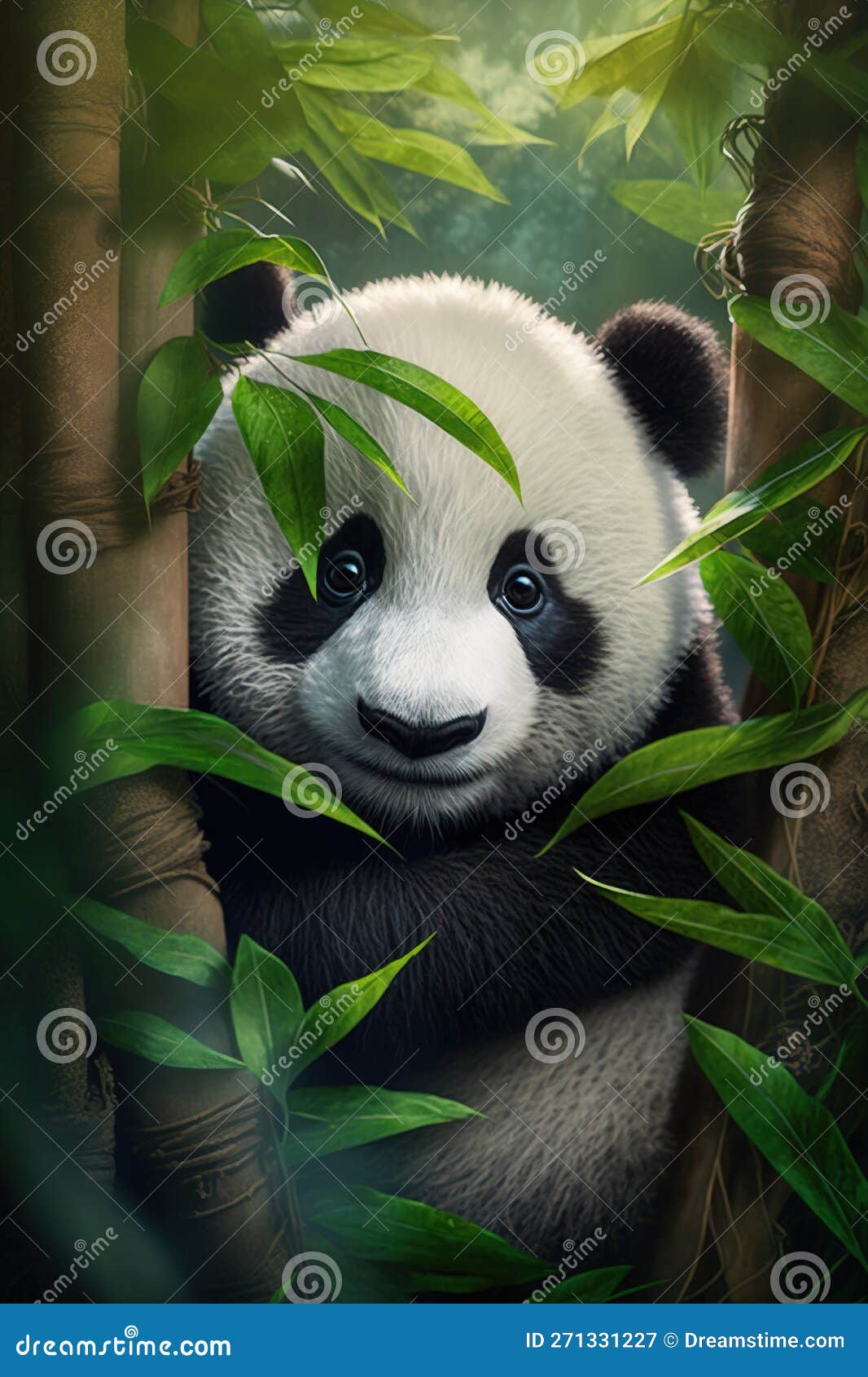 Panda Hiding in Bamboo Forest. Generative AI Stock Illustration ...