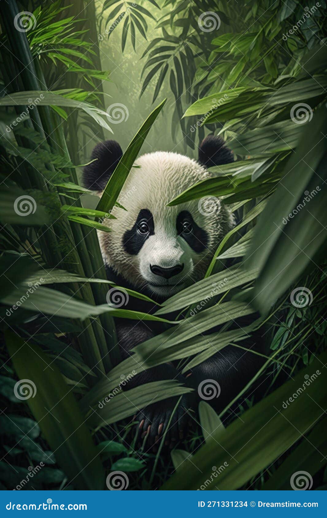 Panda Hiding in Bamboo Forest. Generative AI Stock Illustration ...