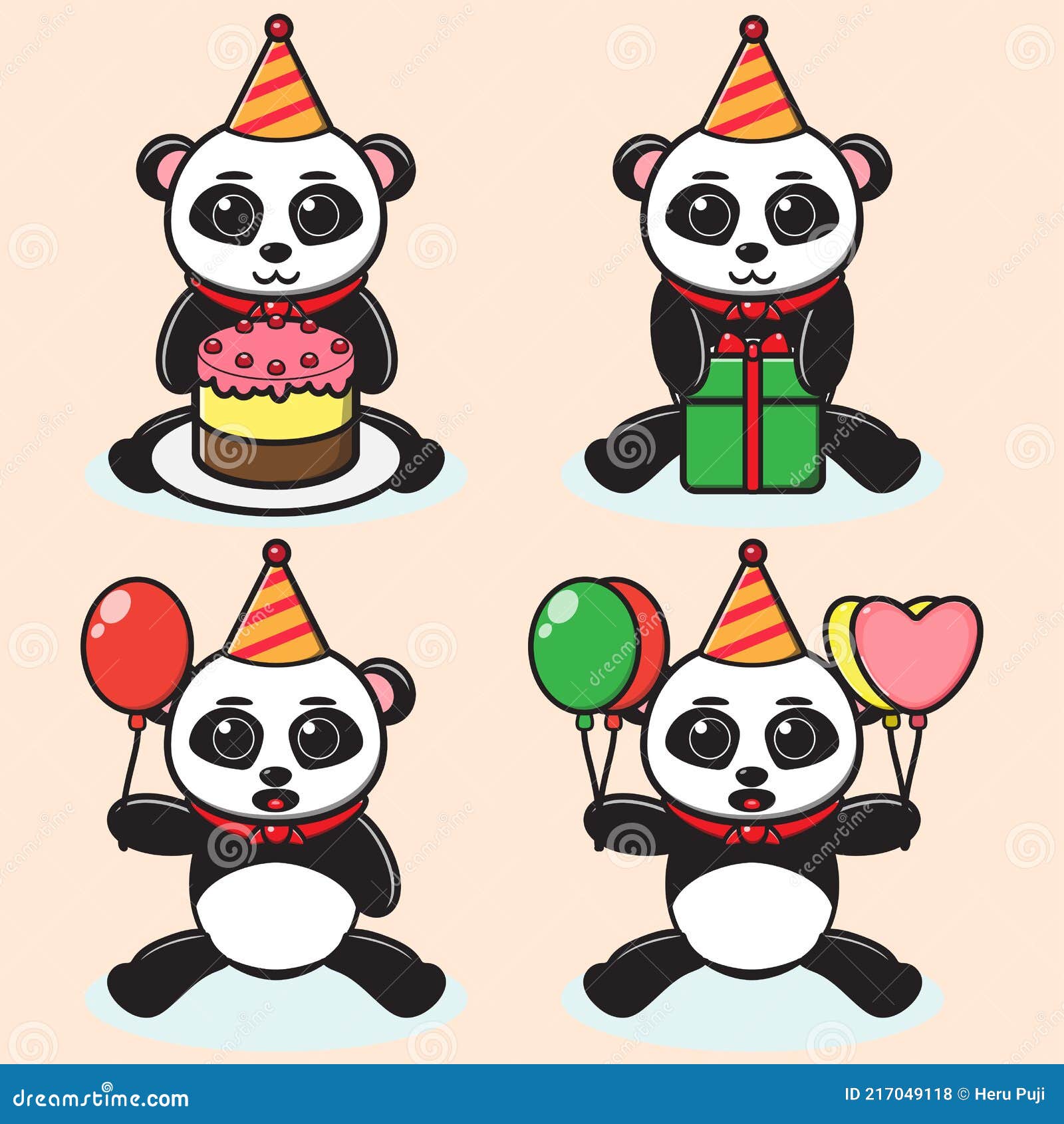 Vector Illustrations of a Cute Panda Party Cartoons. Stock Vector ...