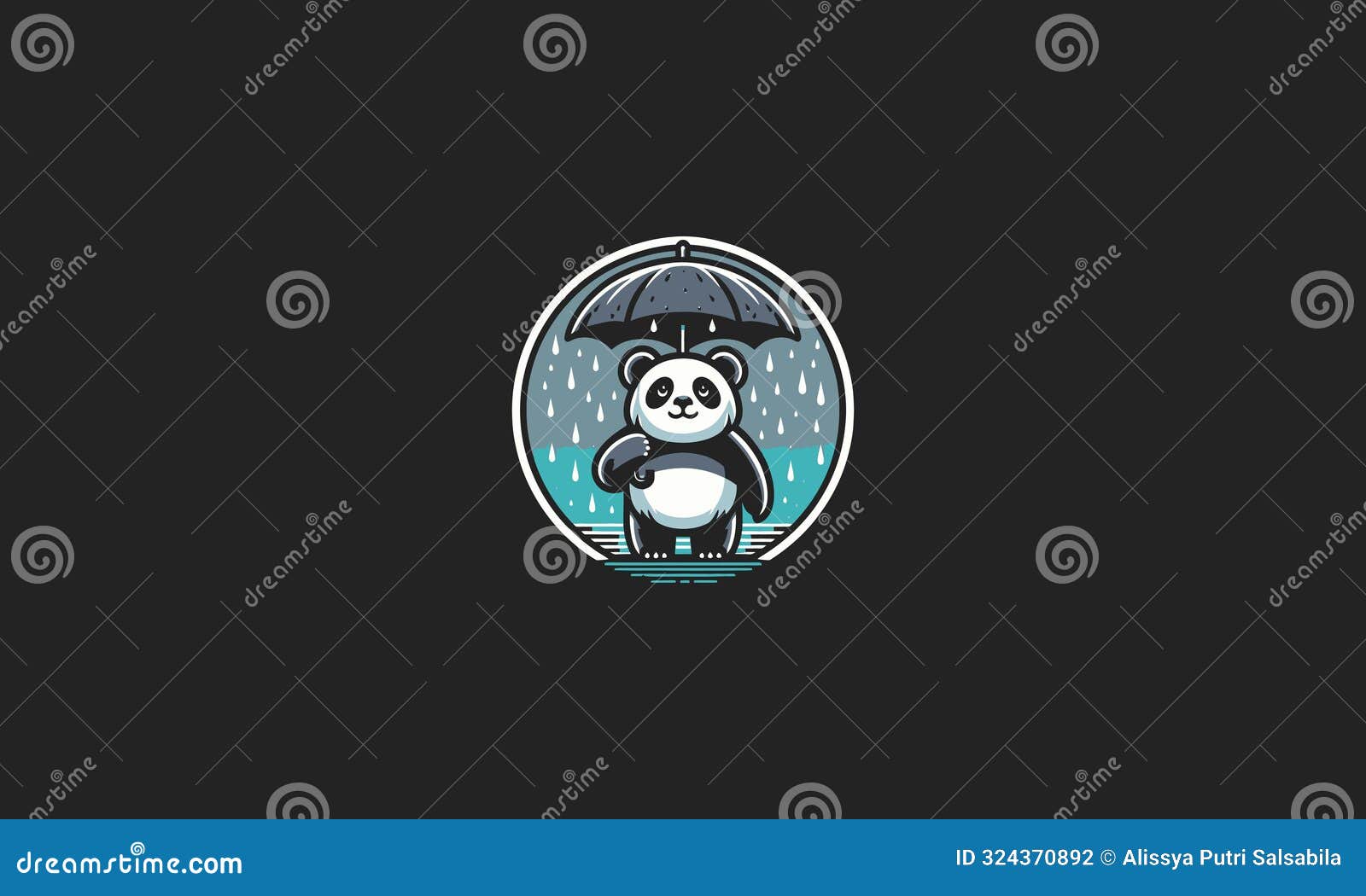 Panda Hold Umbrella Rain Vector Logo Design Stock Illustration ...