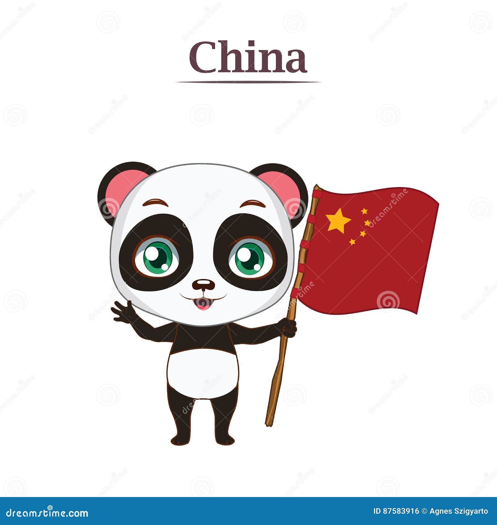 Panda Holding the Chinese Flag Stock Vector - Illustration of stylized ...