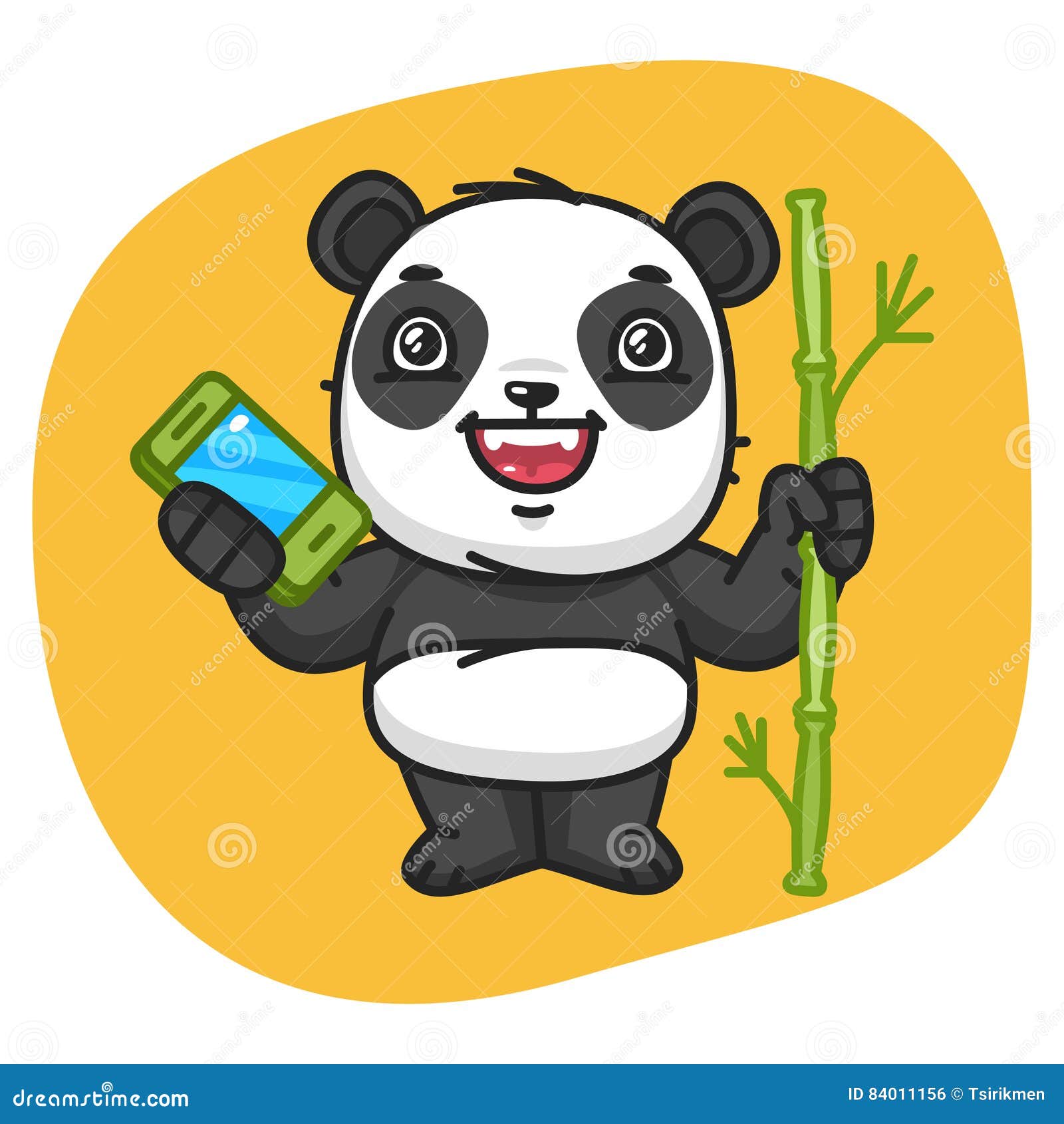 Panda Holds Bamboo E Telefone Ilustração do Vetor - Ilustração de ...