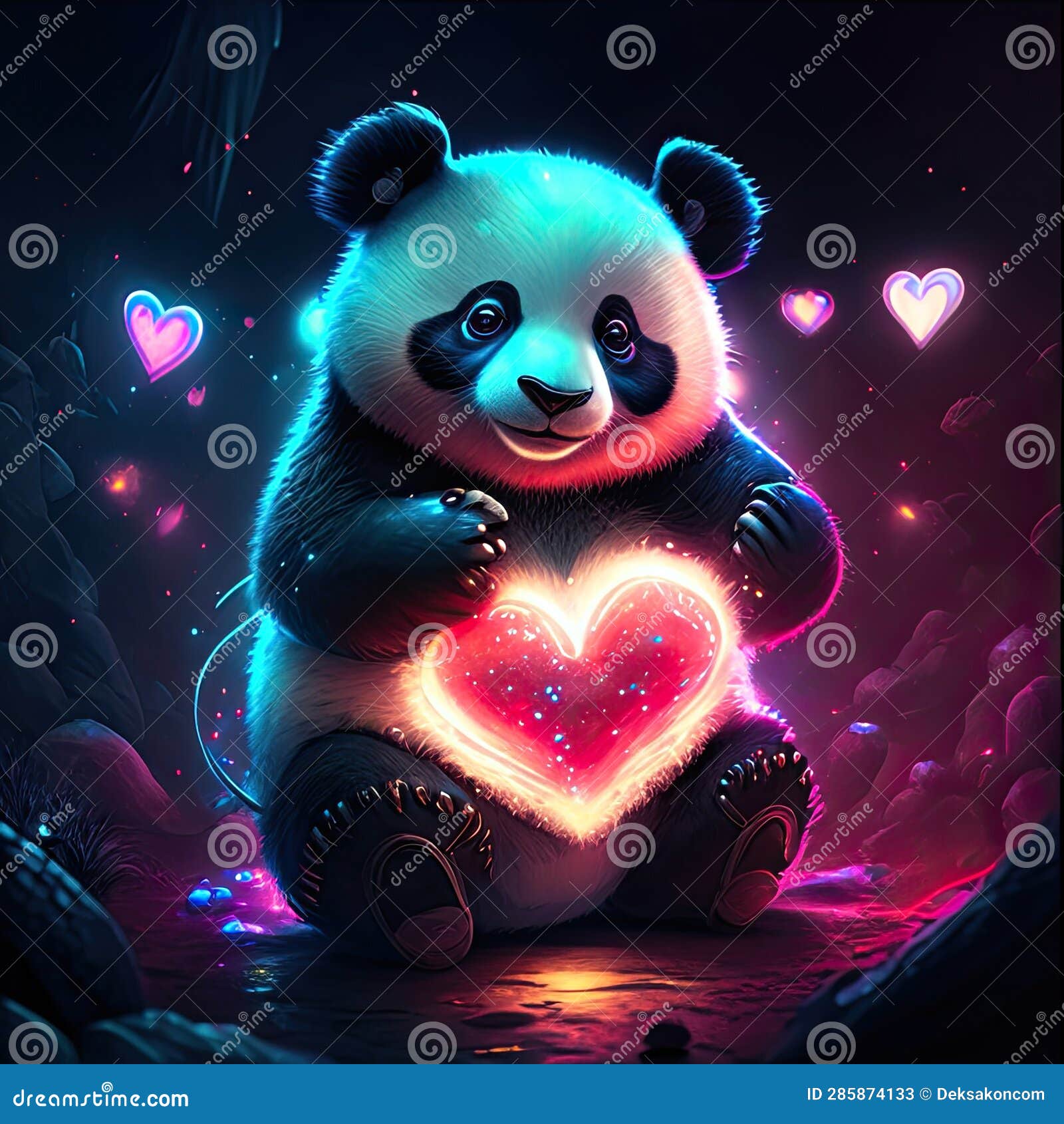 Panda Hugging Heart Cute Panda With A Heart In His Hands Vector