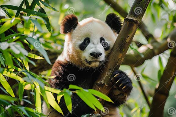 Panda hugging tree trunk stock image. Image of habitat - 311024949