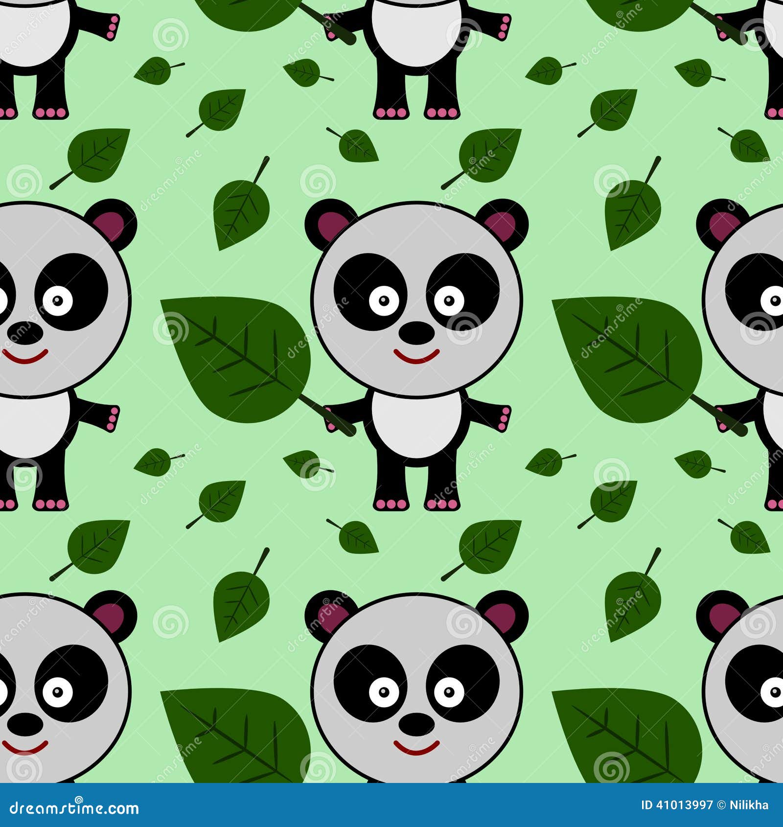 Panda and Leaf Seamless Background Design Stock Illustration ...