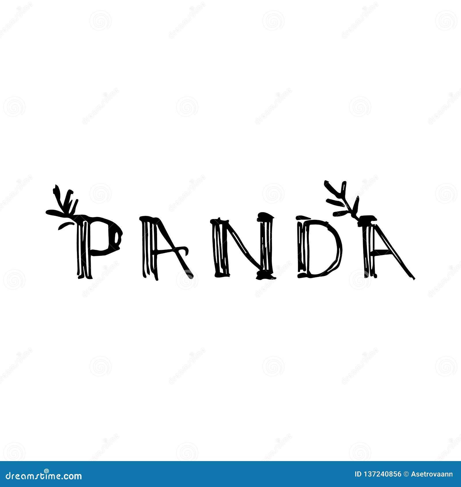 Panda Lettering in Graphic Style. Vector Hand Drawn Illustration. Stock ...