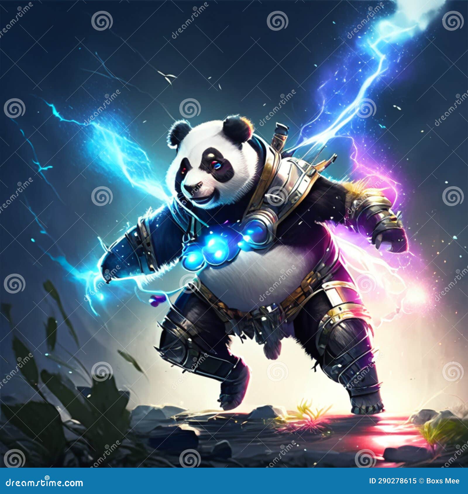 A Panda with a Lightning in His Hand. 3D Rendering Generative AI Stock ...