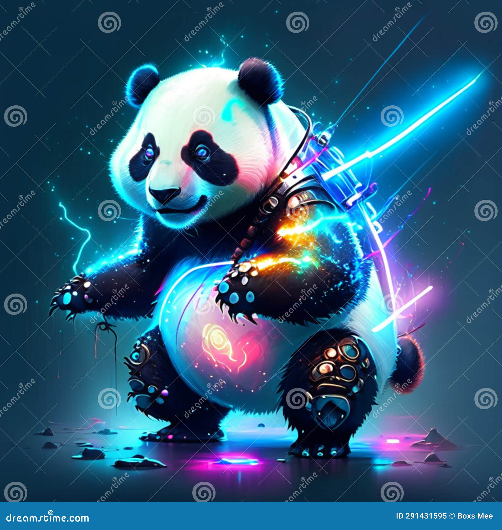 Panda with Lightning in His Hand. Vector Illustration on a Dark ...