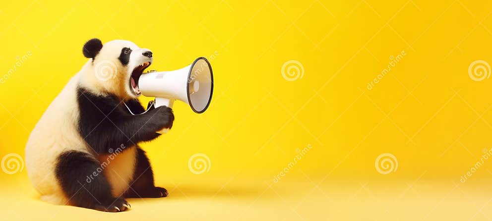 Panda with Loudspeaker on Yellow Background Stock Image - Image of ...