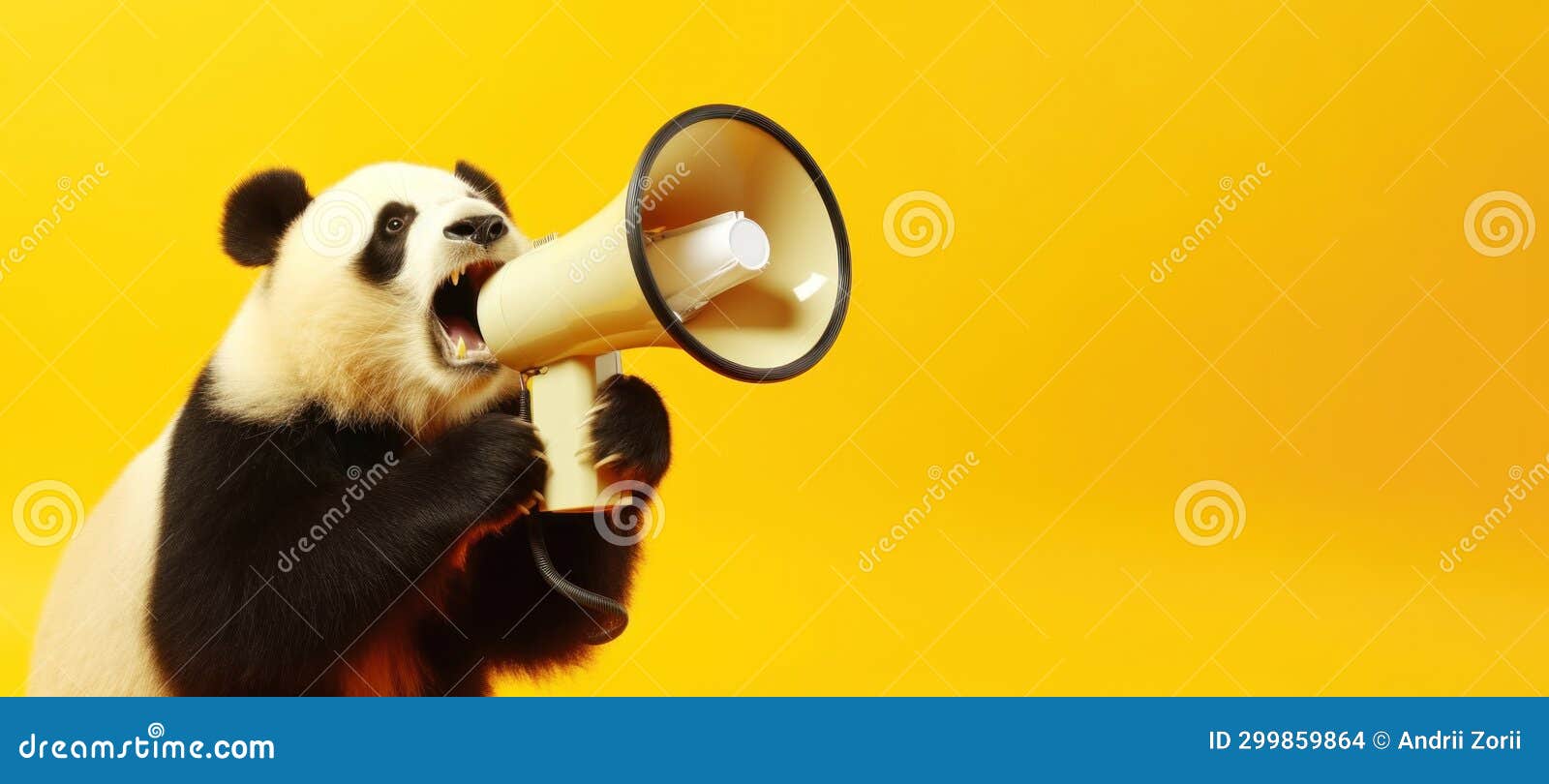 Panda with Loudspeaker on Yellow Background Stock Illustration ...