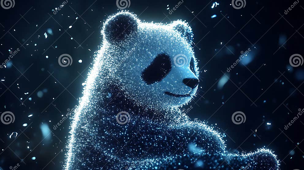 Panda Made of Glowing Particles Floating in Space Empty Space Stock ...