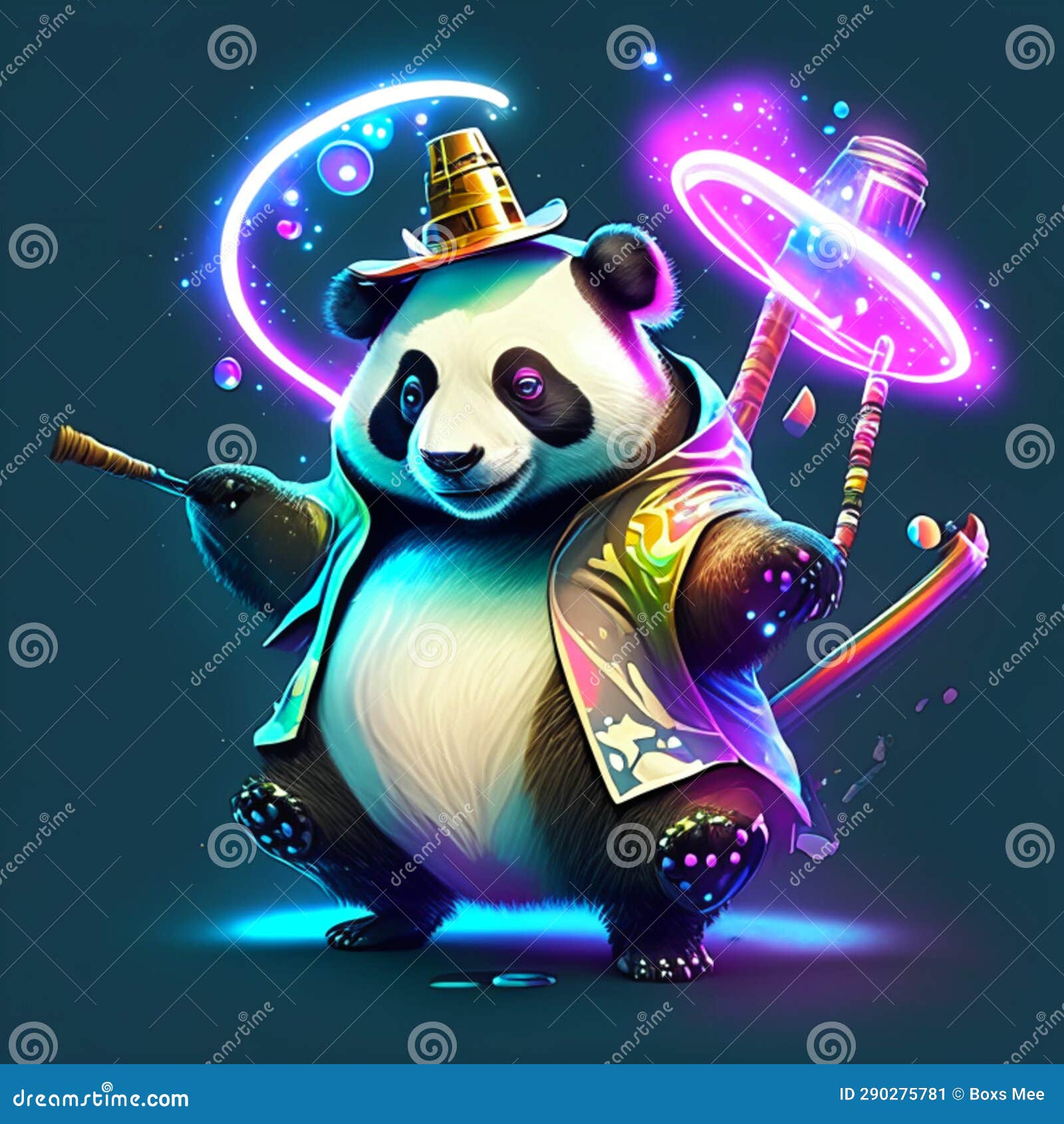 Panda with Magic Wand. Vector Illustration of a Panda with a Magic Wand ...