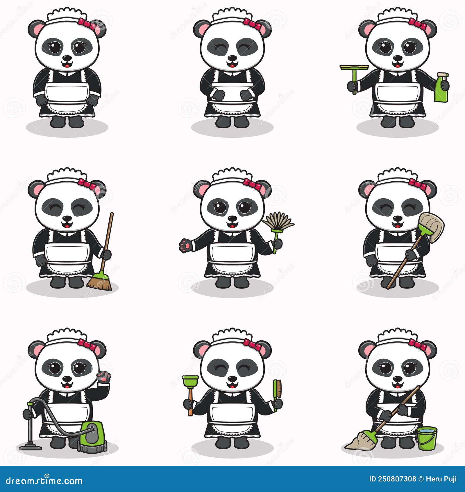 Vector Illustration of Cute Panda with Maid Uniform. Stock Vector ...