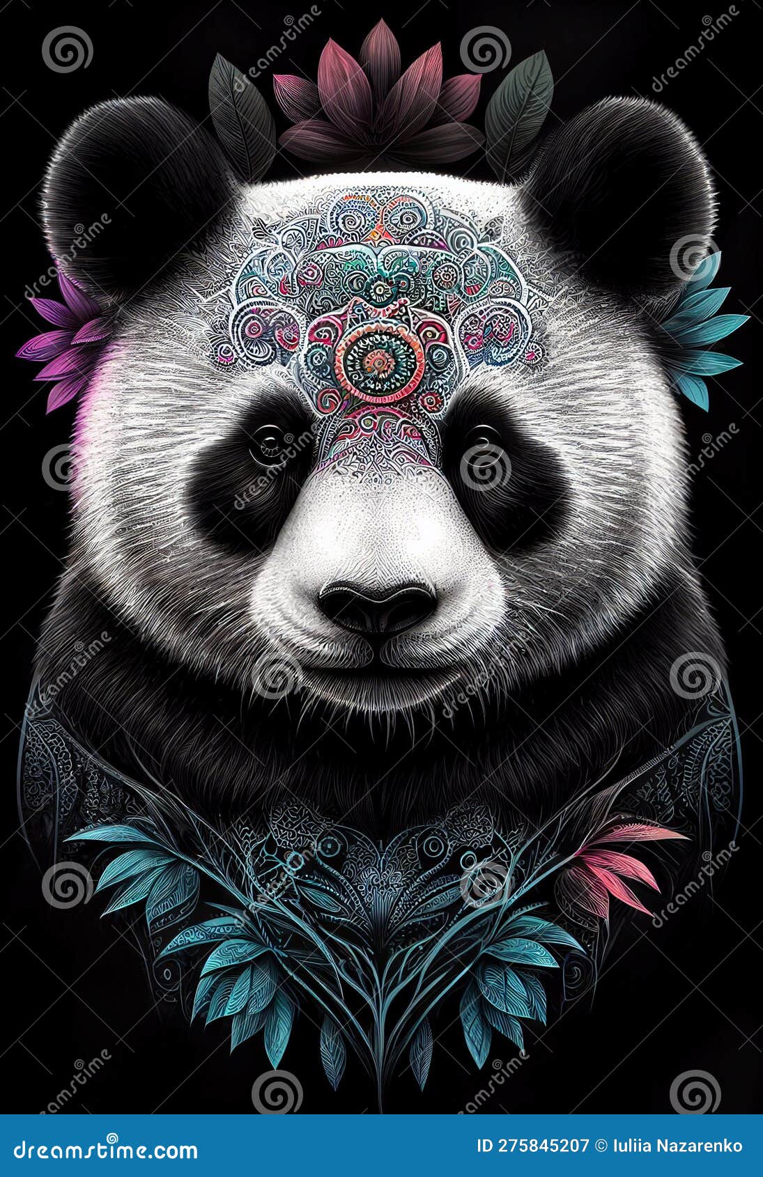 Panda with Mandala Style on Black Background. AI Generated Stock ...