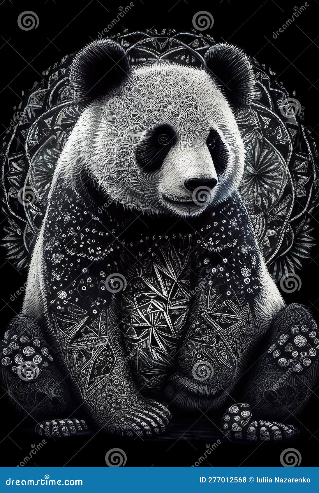 Panda with Mandala Style on Black Background. AI Generated Stock ...
