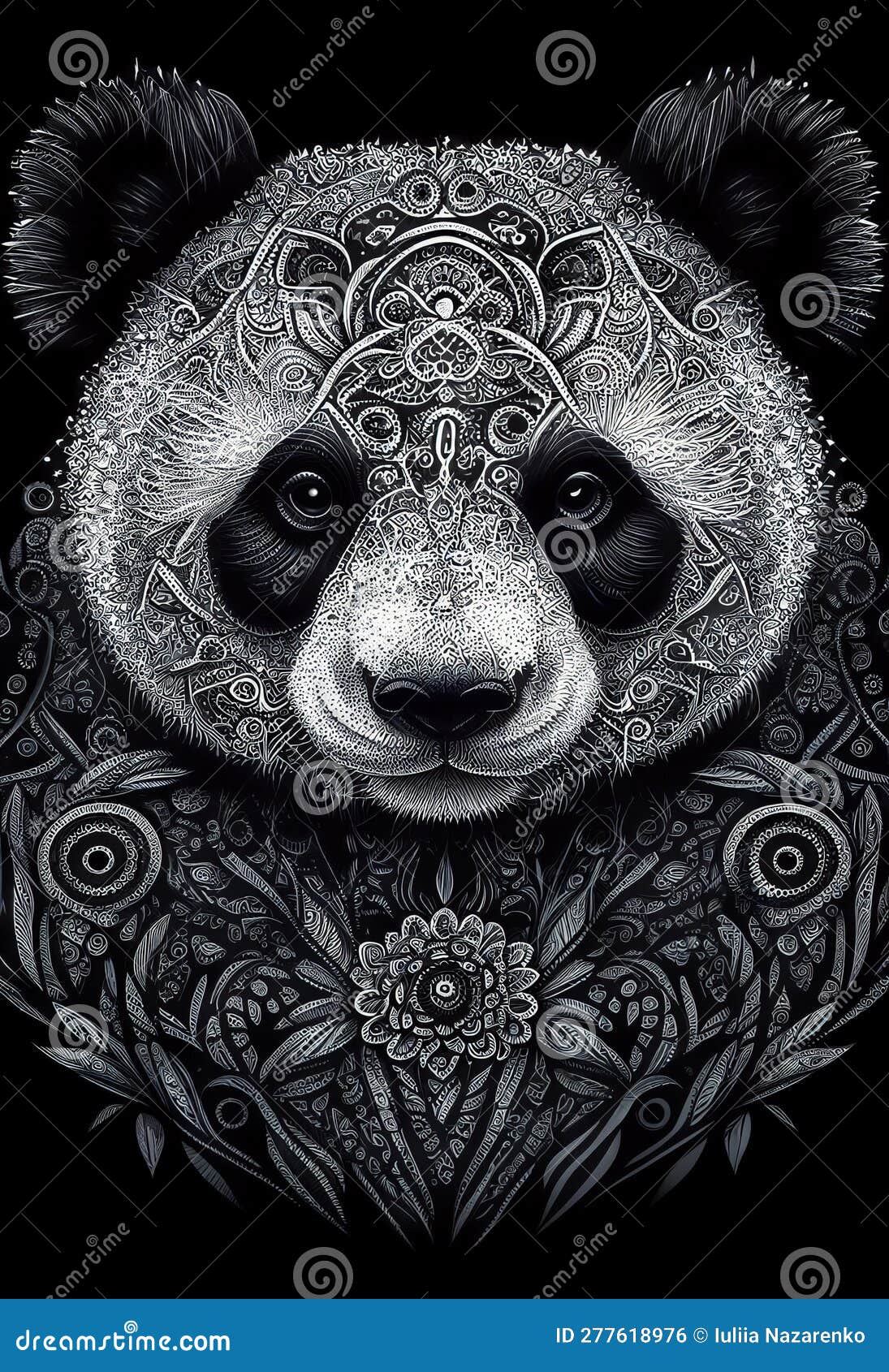Panda with Mandala Style on Black Background. AI Generated Stock ...
