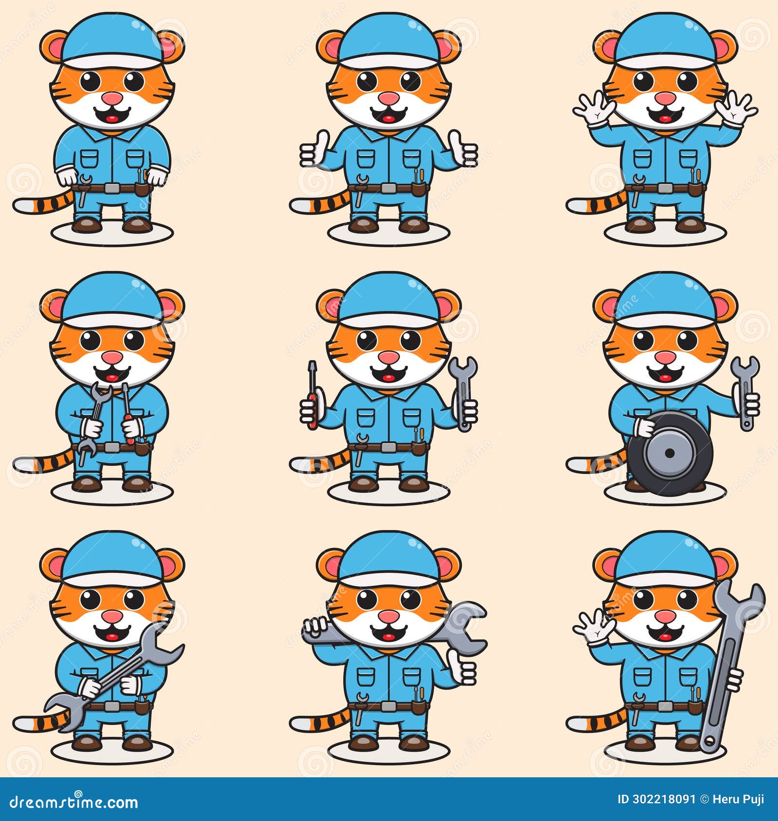 Mascot Cartoon of Cute Tiger Wearing Mechanic Uniform and Cap Stock ...
