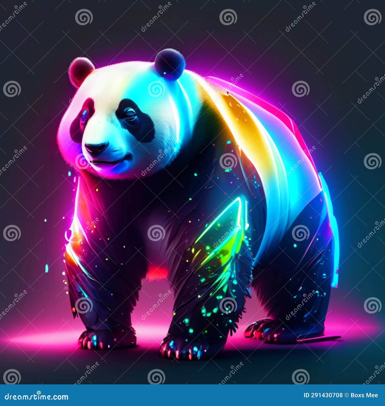 Panda in Neon Light. 3d Illustration Stock Illustration - Illustration ...