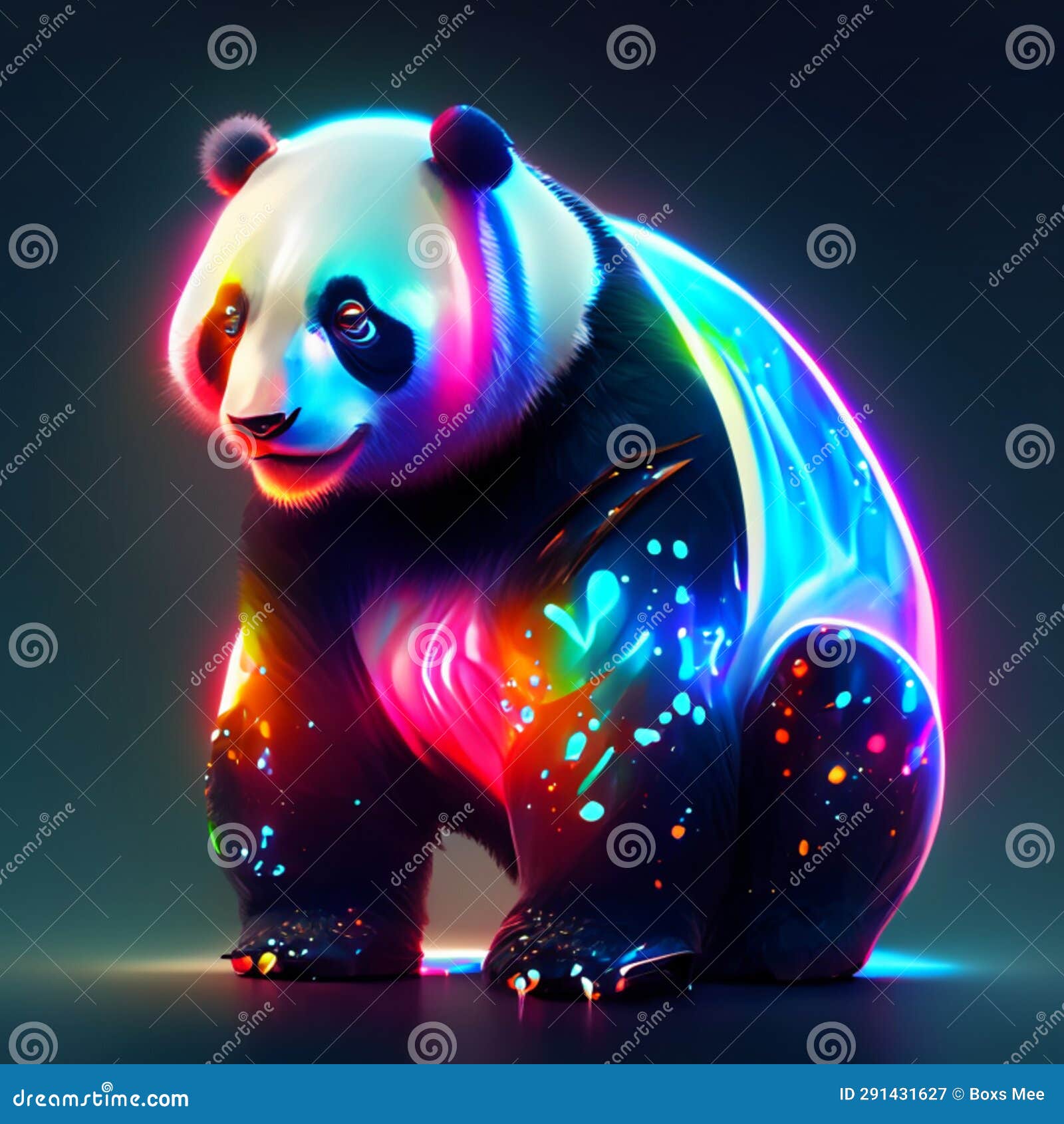 A Panda in Neon Light. 3d Illustration. 3d Rendering Stock Illustration ...