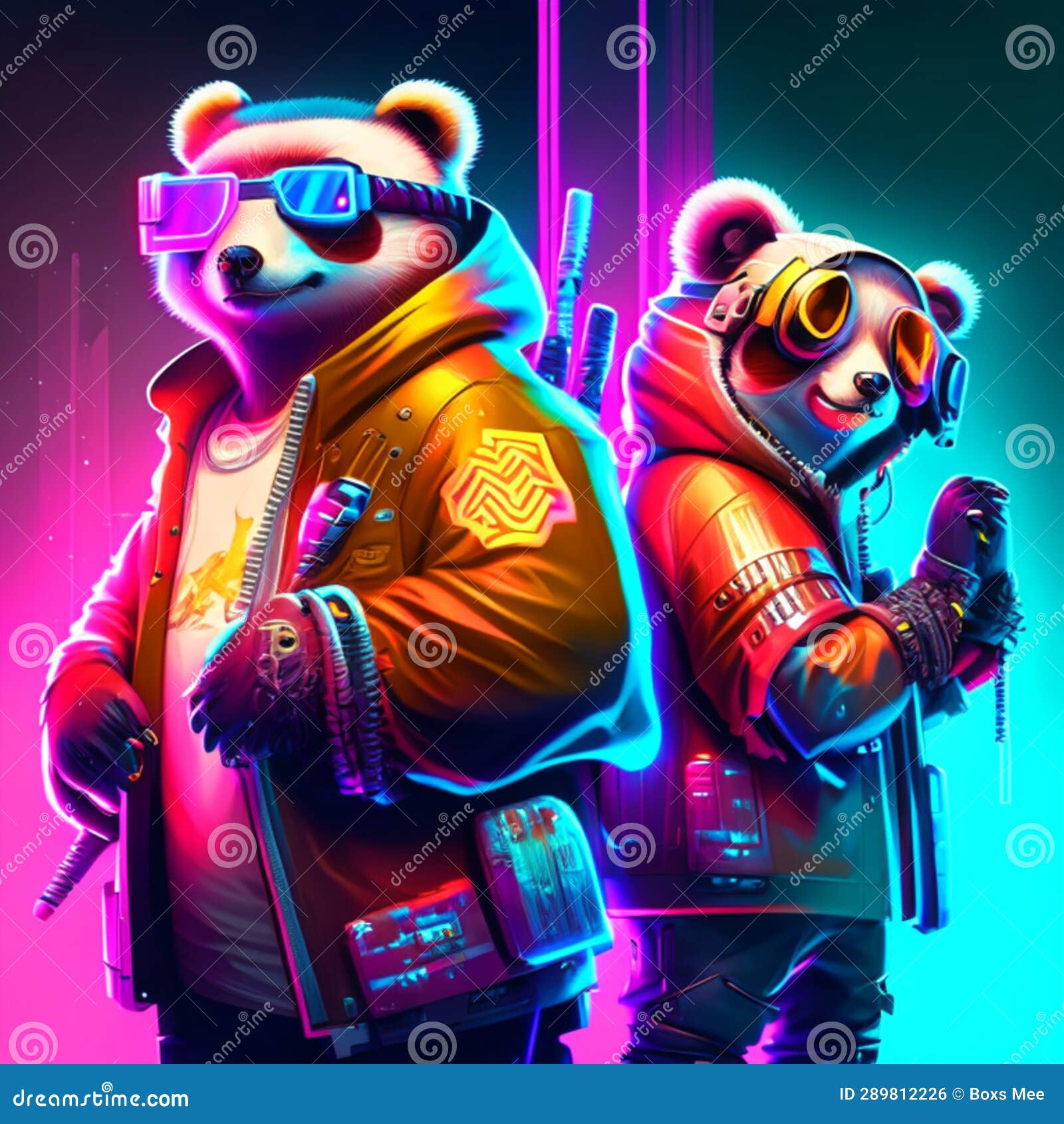 Panda in a Neon Light, 3d Rendering. Computer Digital Drawing Stock ...