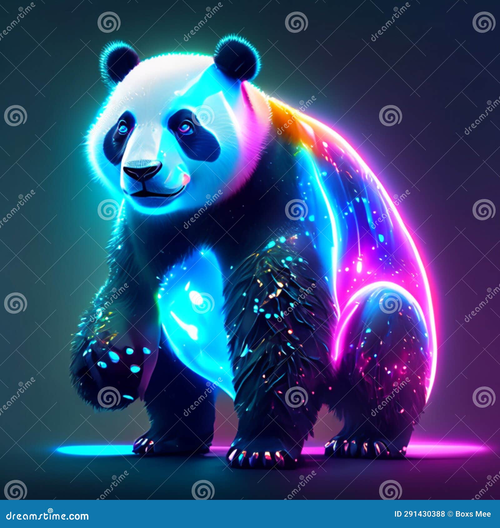 Panda in Neon Light. 3d Rendering, 3d Illustration Stock Illustration ...