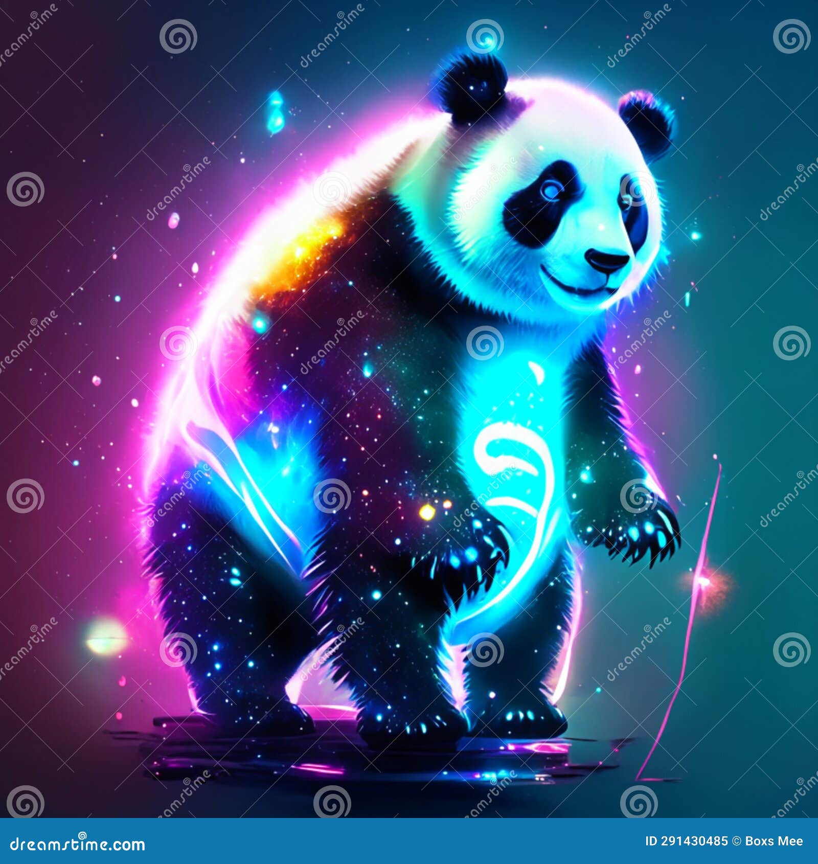 Panda in Neon Light. 3d Rendering, 3d Illustration Stock Illustration ...