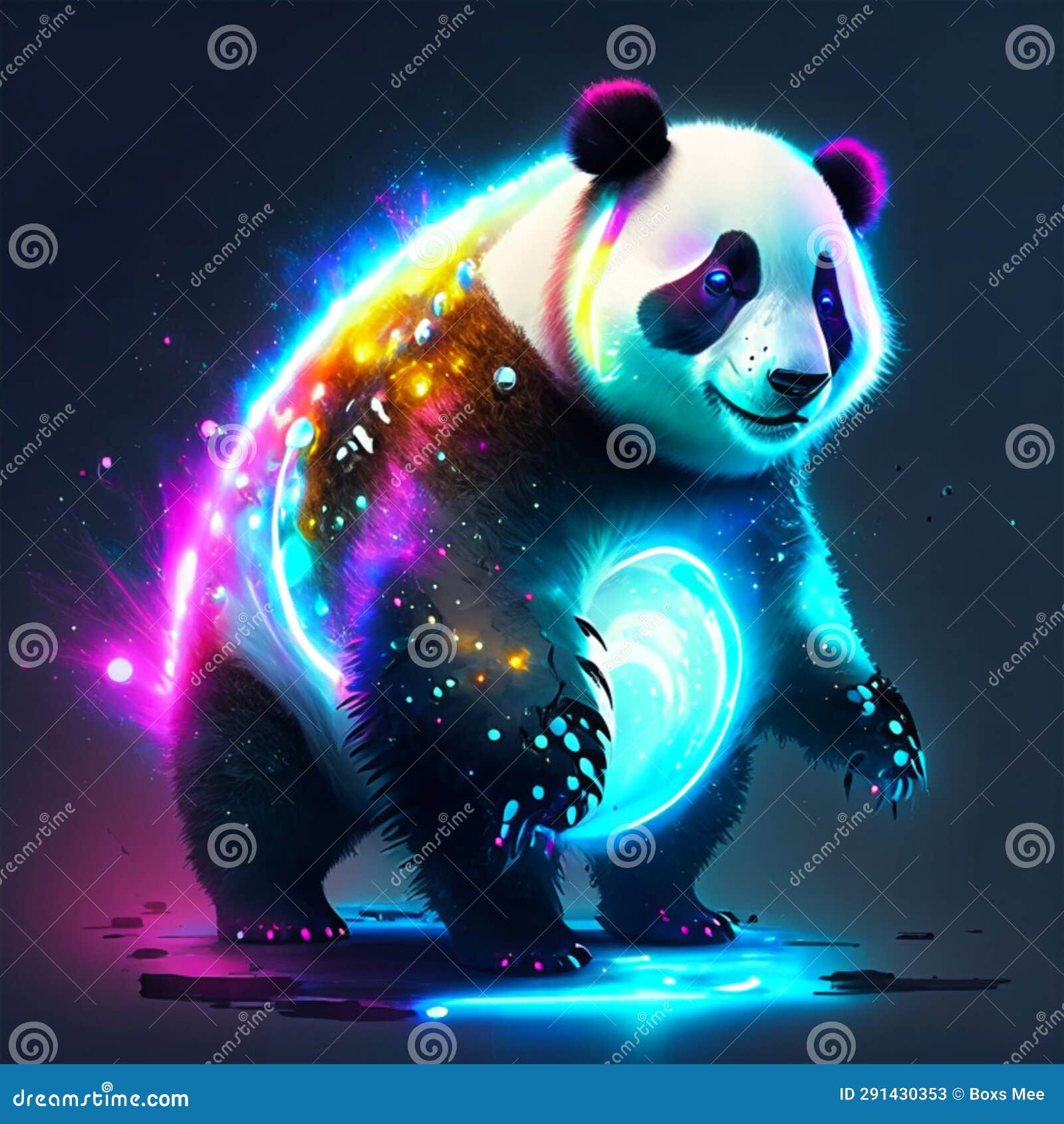 Panda in Neon Light. 3d Rendering, 3d Illustration Stock Illustration ...