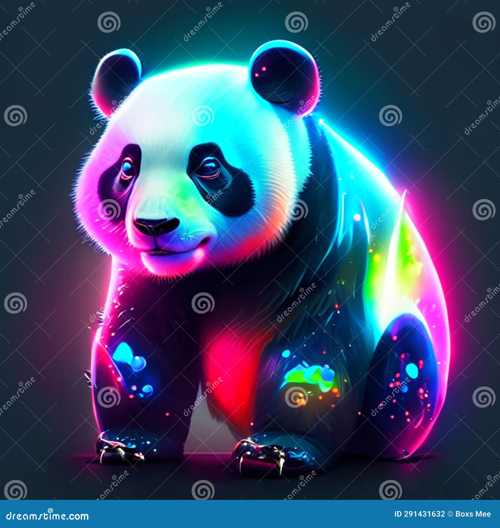 Panda in Neon Light. 3d Rendering 3d Illustration Stock Illustration ...