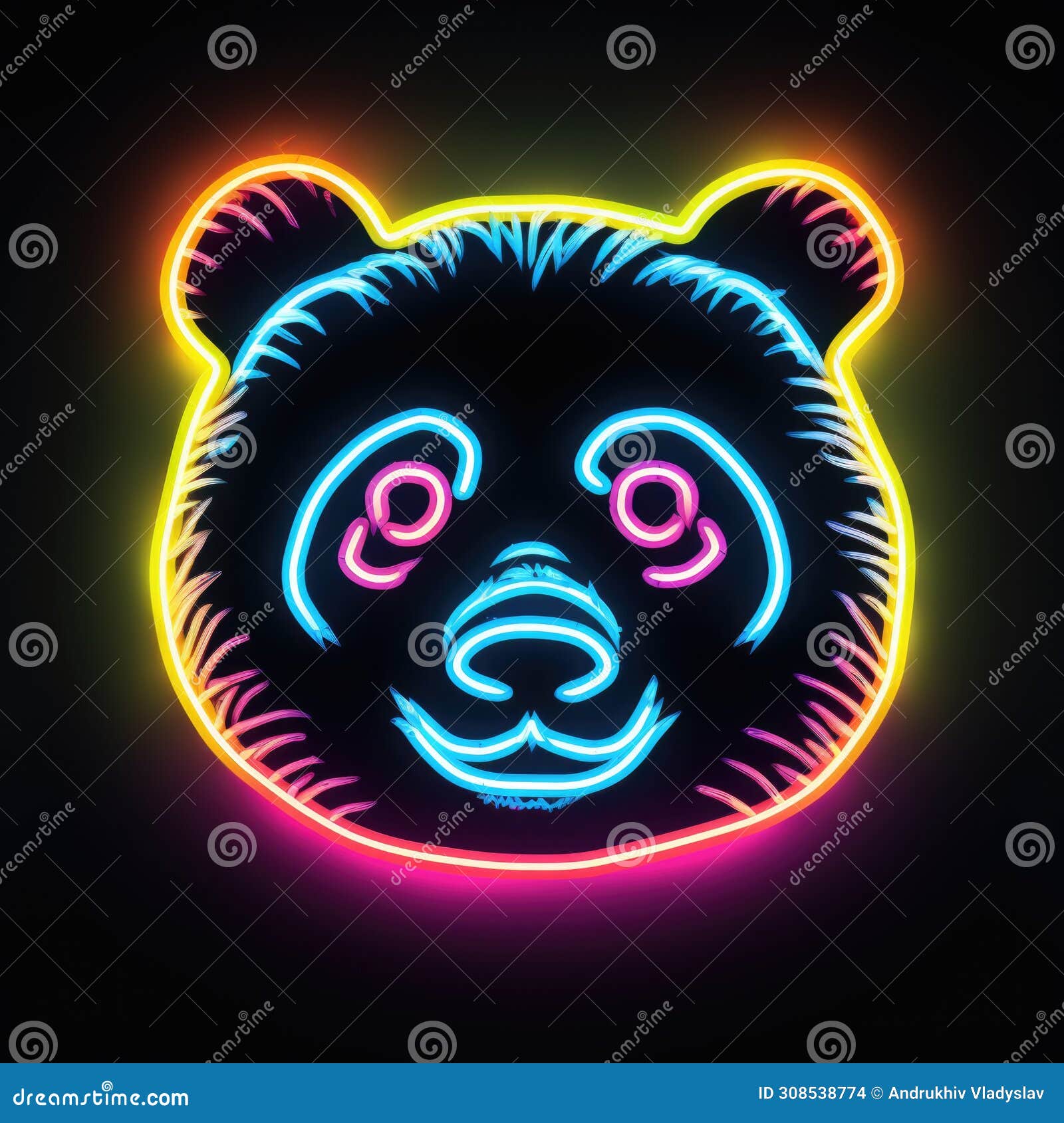 Panda. Neon Outline Icon with a Light Effect Stock Illustration ...
