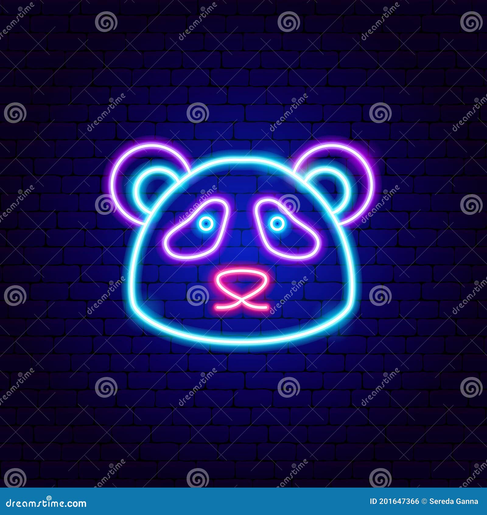 Panda Neon Sign stock vector. Illustration of design - 201647366