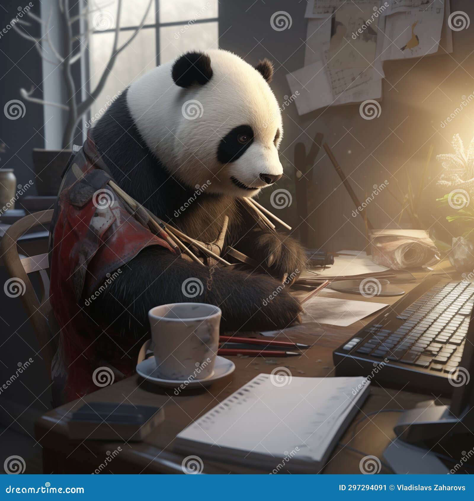 A Panda, Occupied with Design Work, Sits at a Computer. Stock ...
