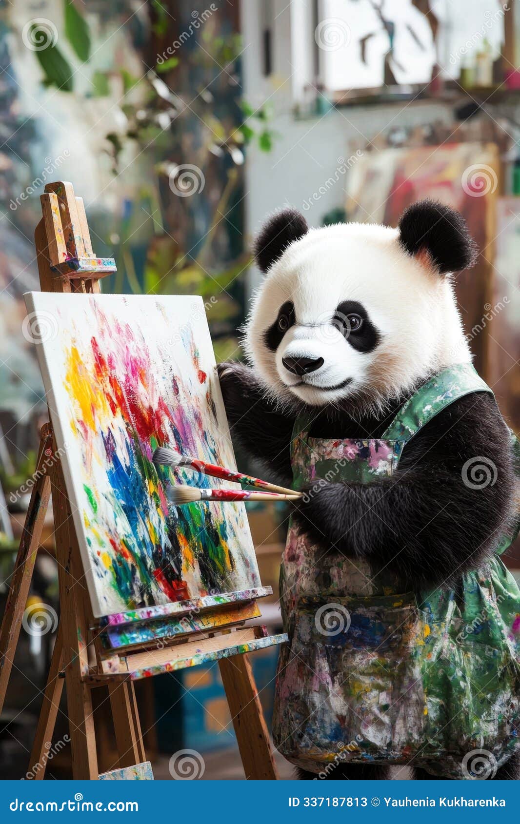 Panda Painter in Art Studio Stock Illustration - Illustration of animal ...