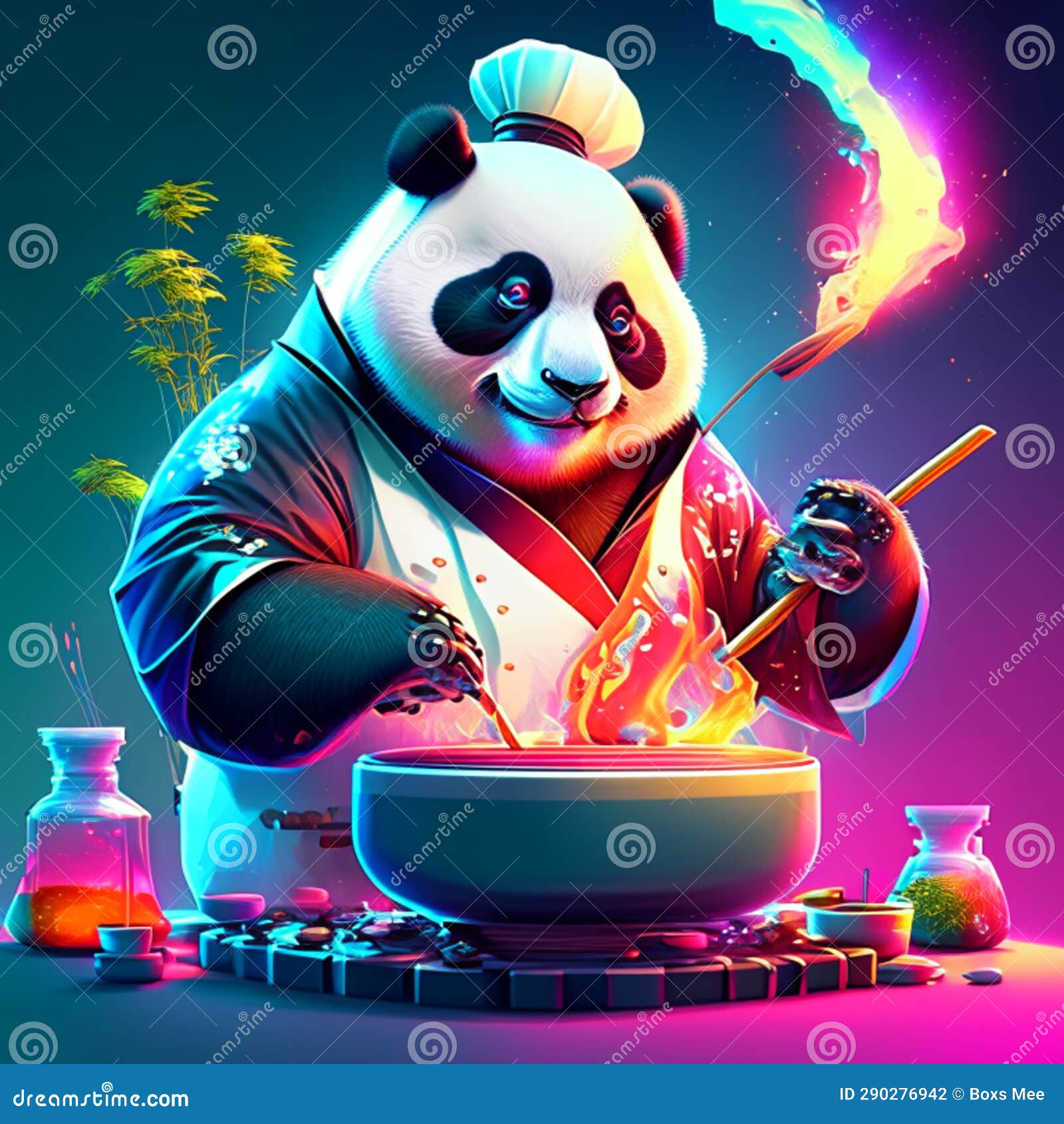 Panda in a Panda Suit is Preparing a Potion. Vector Illustration AI ...