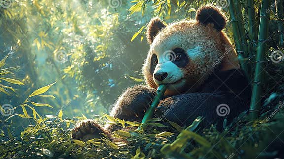 Panda Playing Flute in Bamboo Forest Stock Illustration - Illustration ...