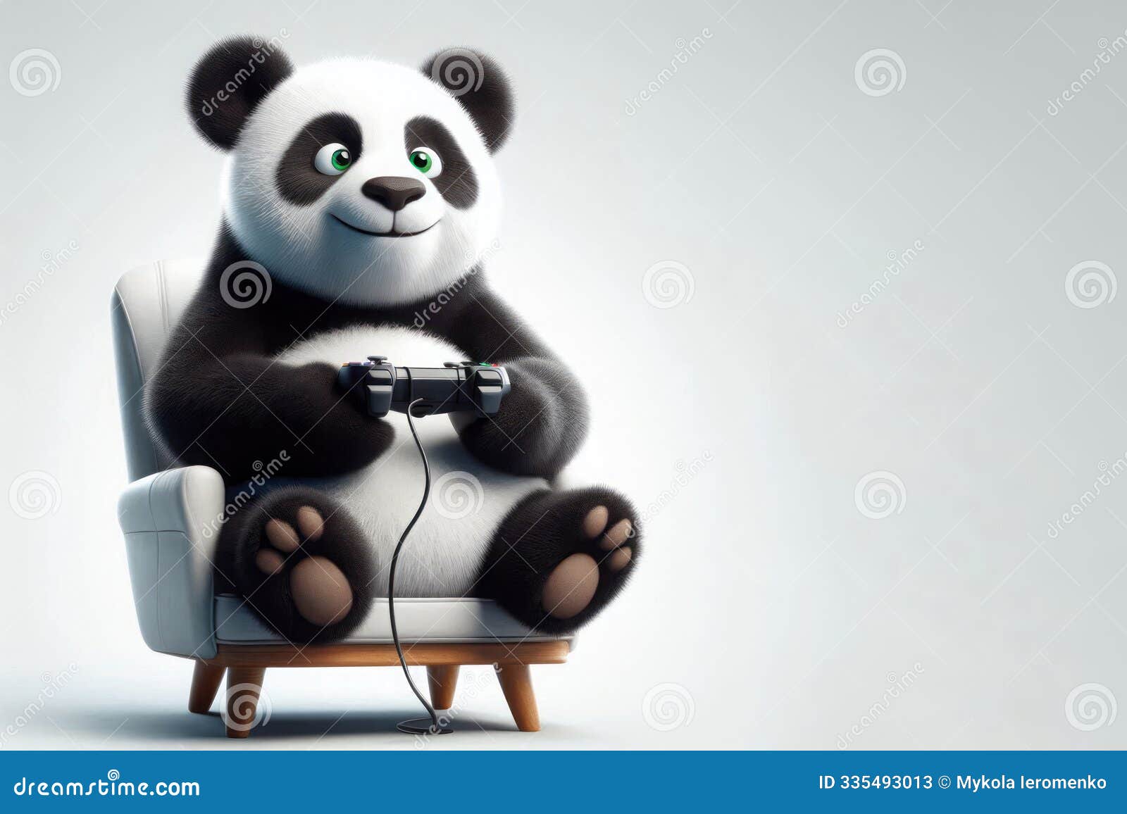 Panda Playing on a Game Console in a Chair. Space for Text. Stock Image ...